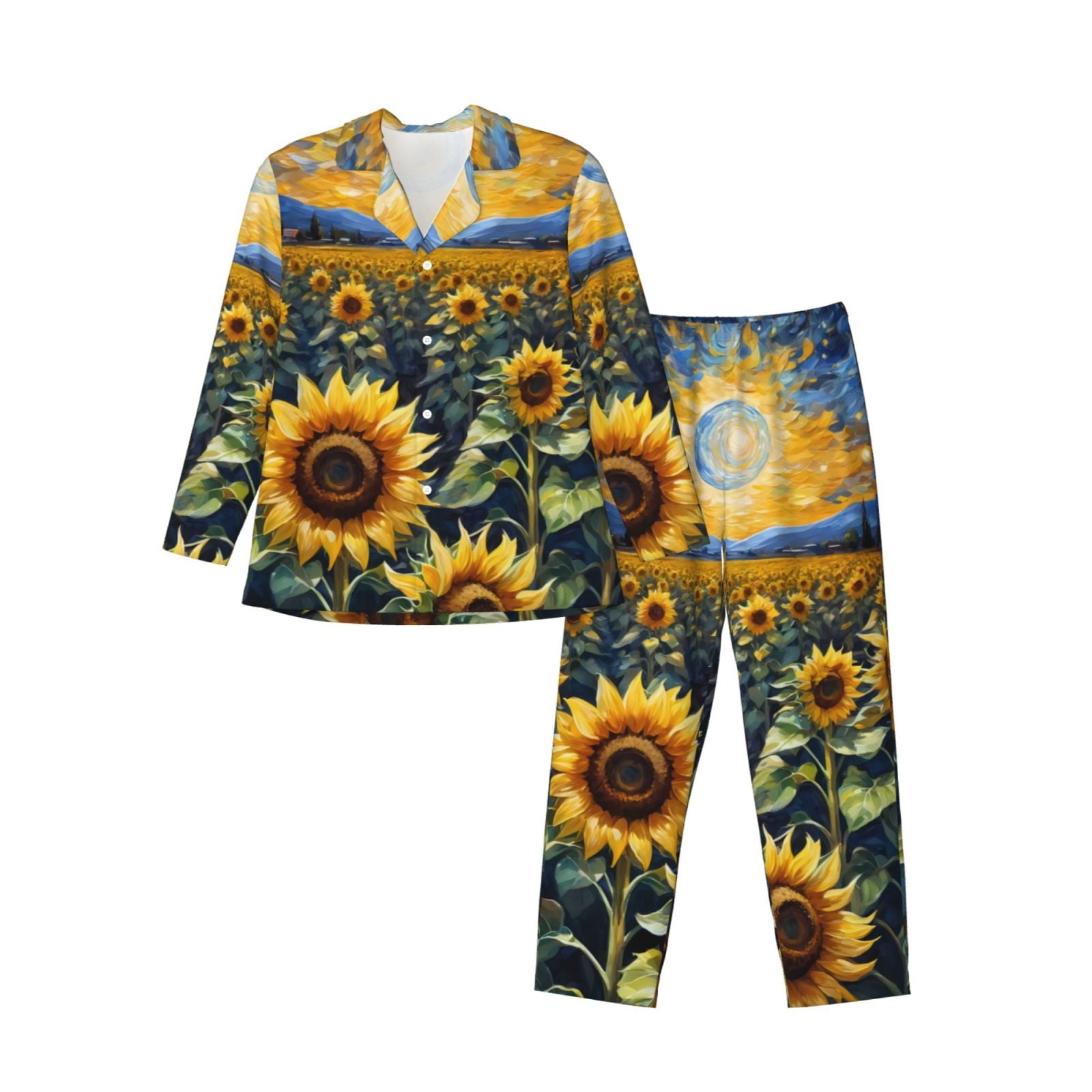 Balery Starry Sky Moon Sunflower Pattern Pajama Sets for Men Long ...