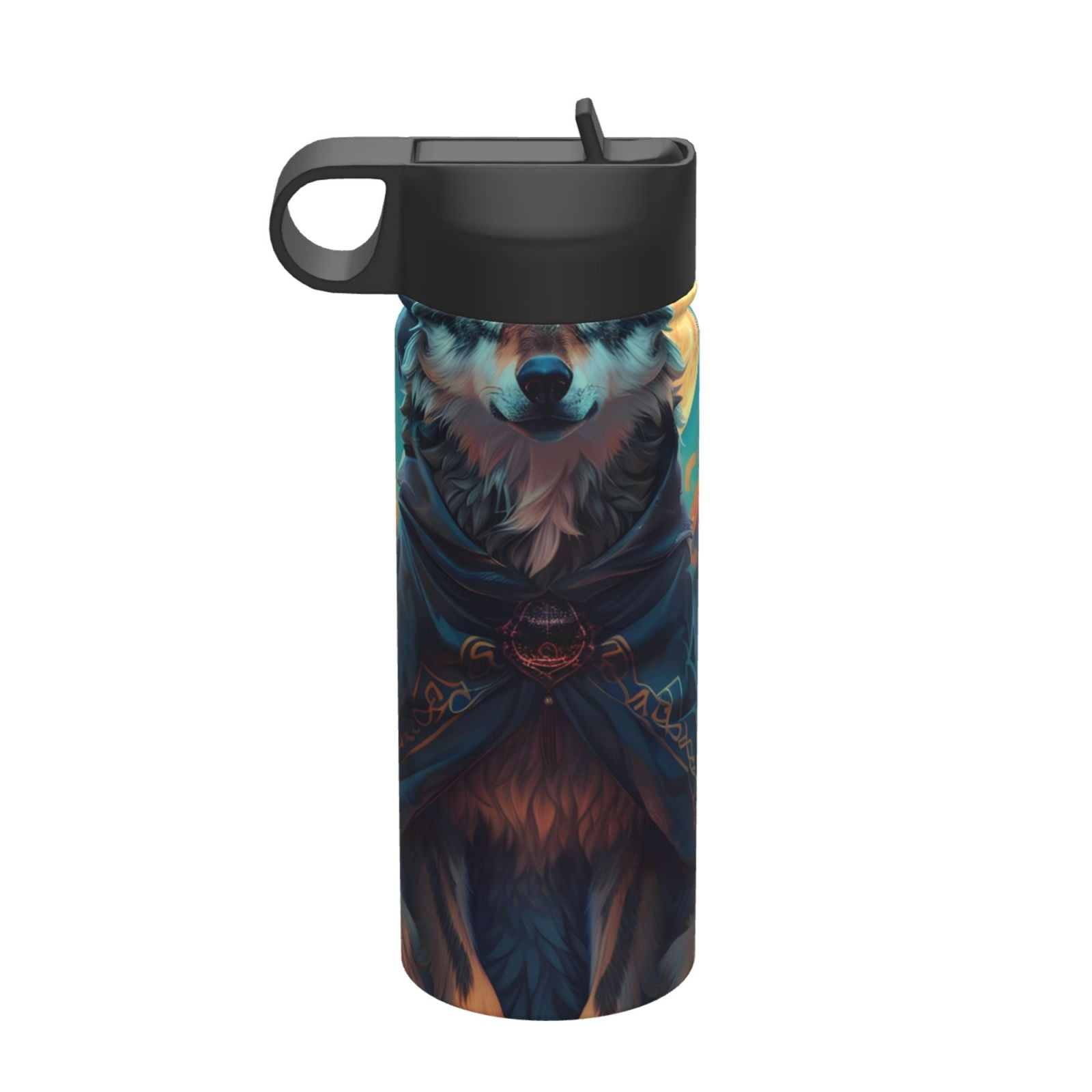 Balery Starry Sky Moon Wolf Leader Pattern Water Bottle,18oz Sports ...