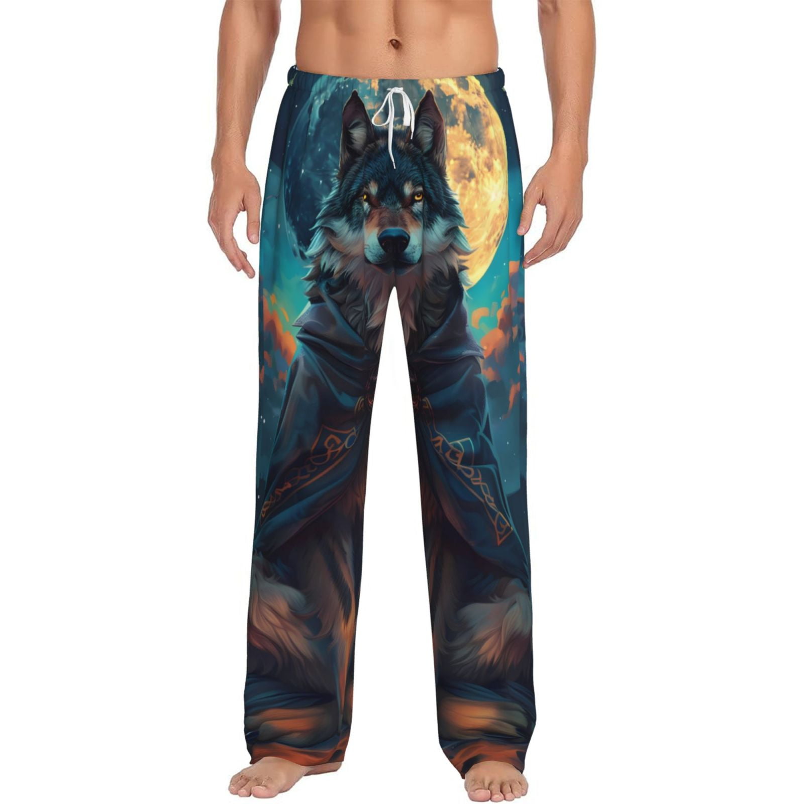 Balery Starry Sky Moon Wolf Leader print Men's Pajama Pants,Ultra ...