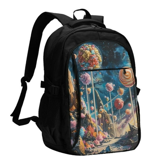 Balery Starry Sky Planet Lollipop Print USB Charging Backpack for Men ...