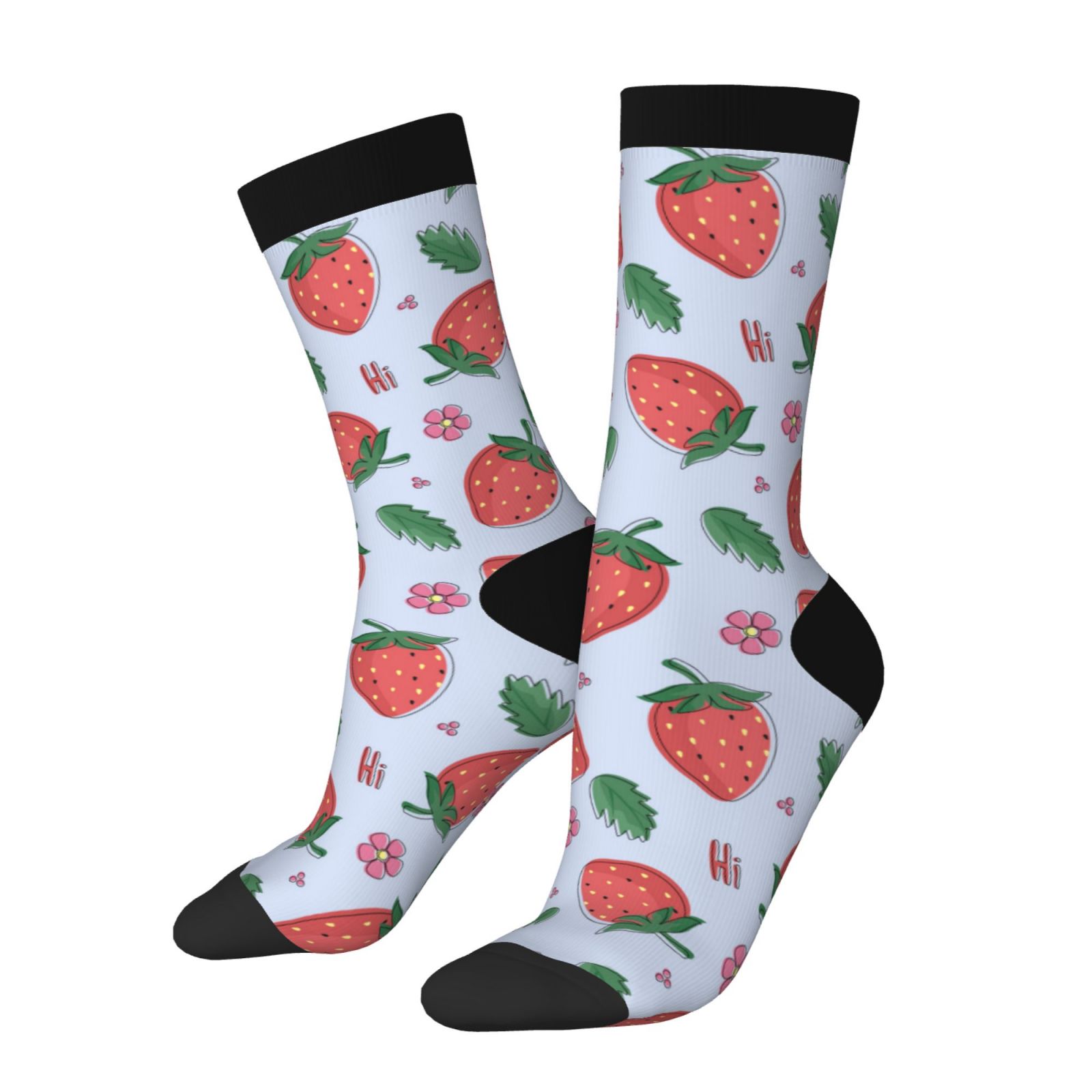 Balery Strawberries Pattern Crew Socks Unisex– Soft & Breathable Socks for Men & Women, One-Size ...