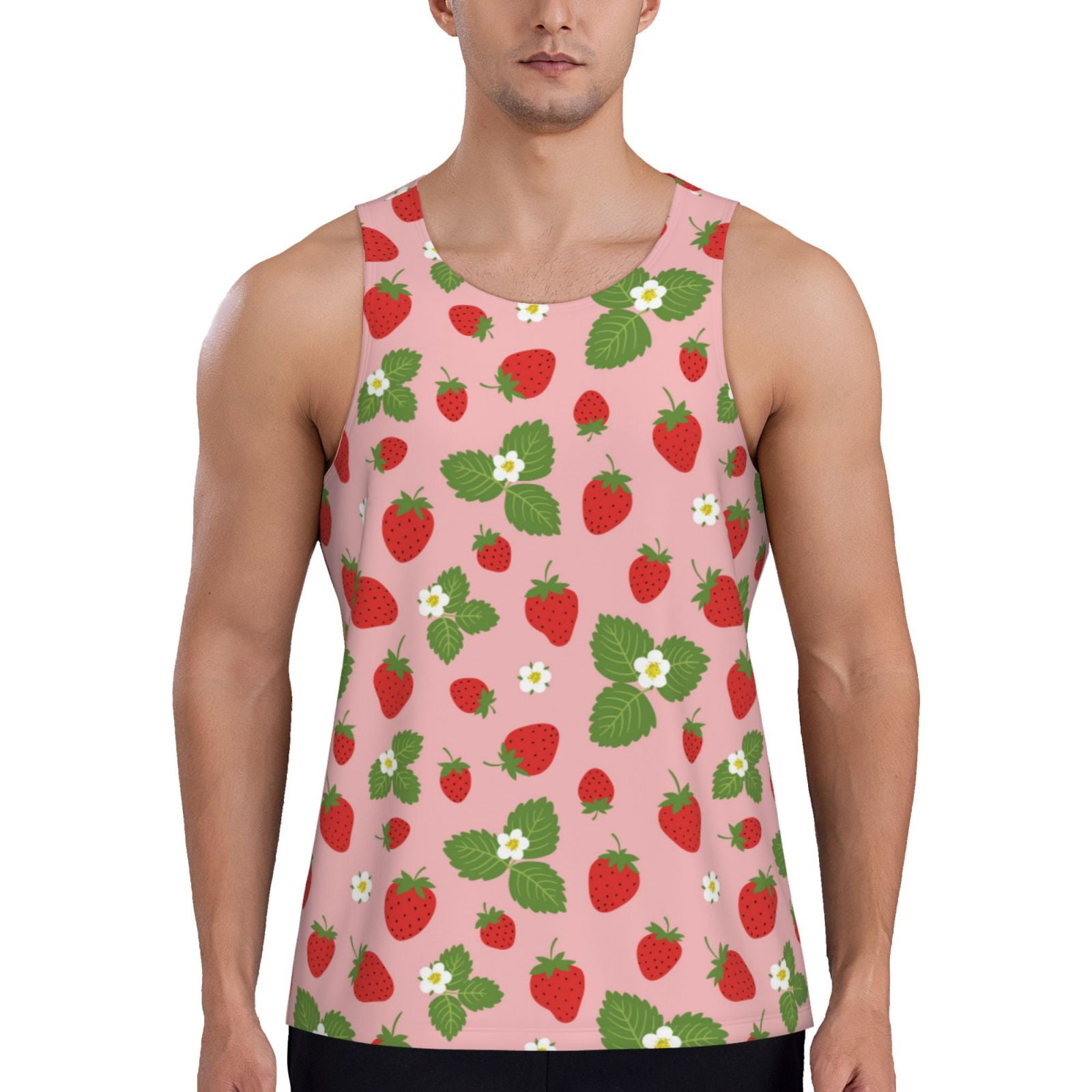 Balery Strawberries Pattern Men's Workout Tank Top Gym Muscle Tee ...