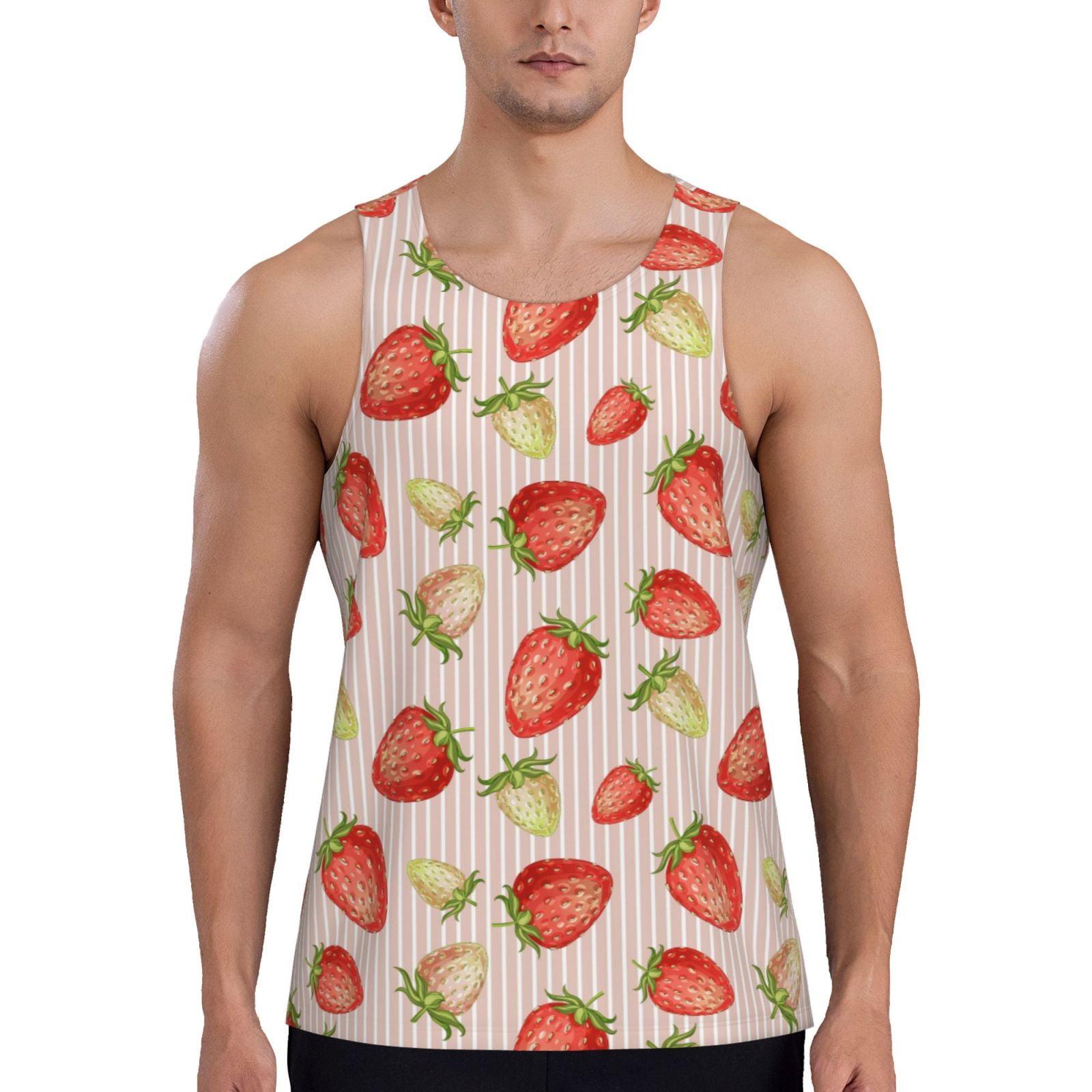 Balery Strawberries Pattern Men's Workout Tank Top Gym Muscle Tee ...
