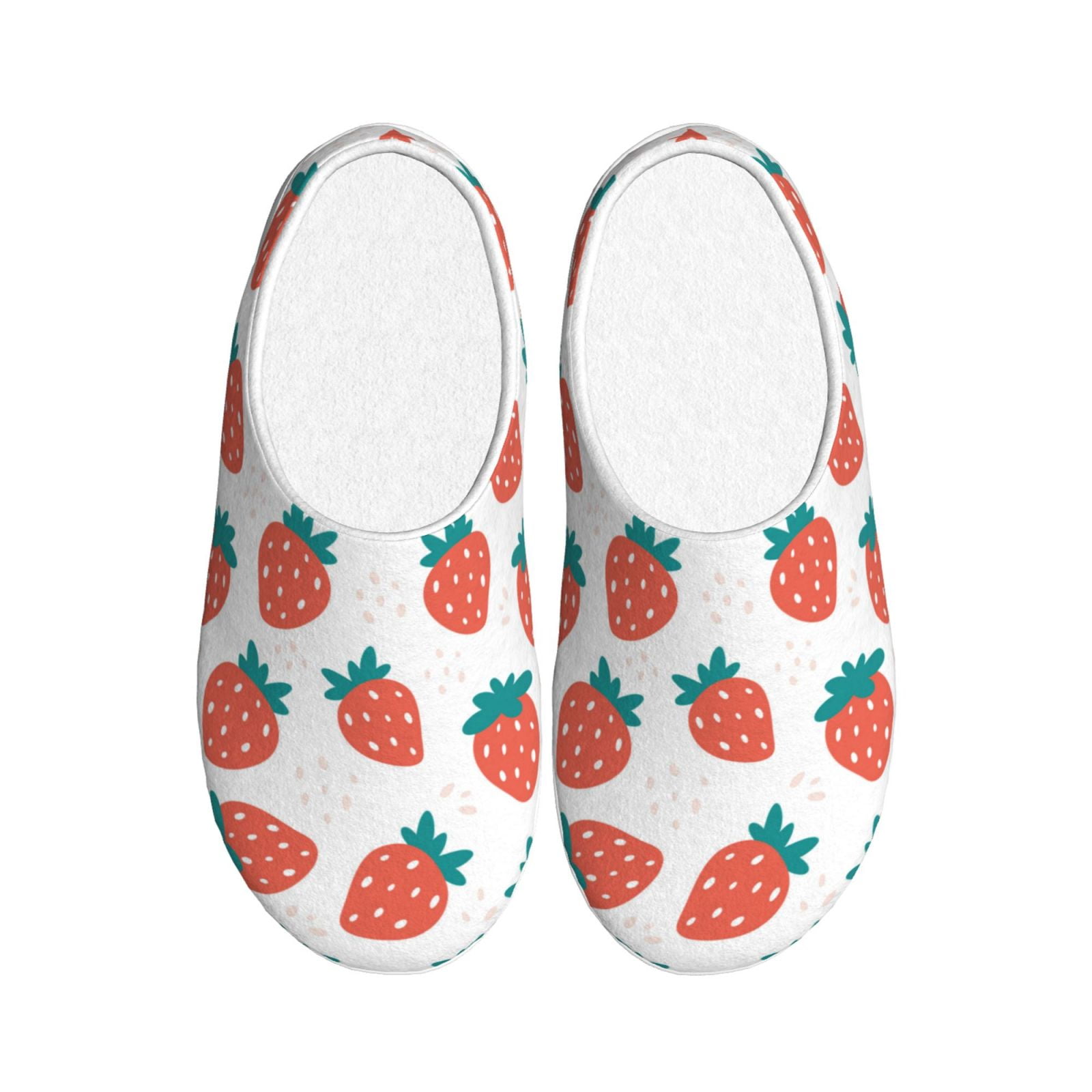 Balery Strawberries Pattern Women's Fuzzy Memory Foam Slippers Fluffy ...