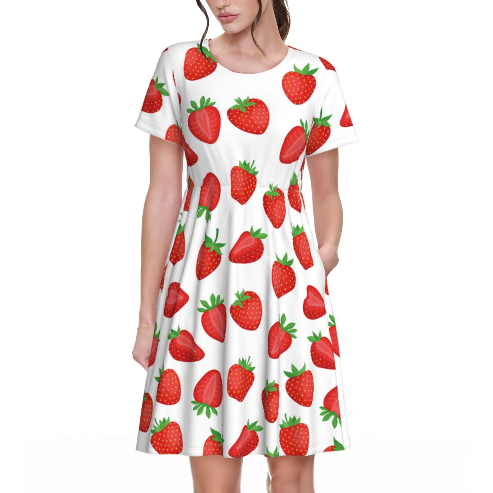 Balery Strawberries Pattern Womens Dresses Loose Short sleeve ...
