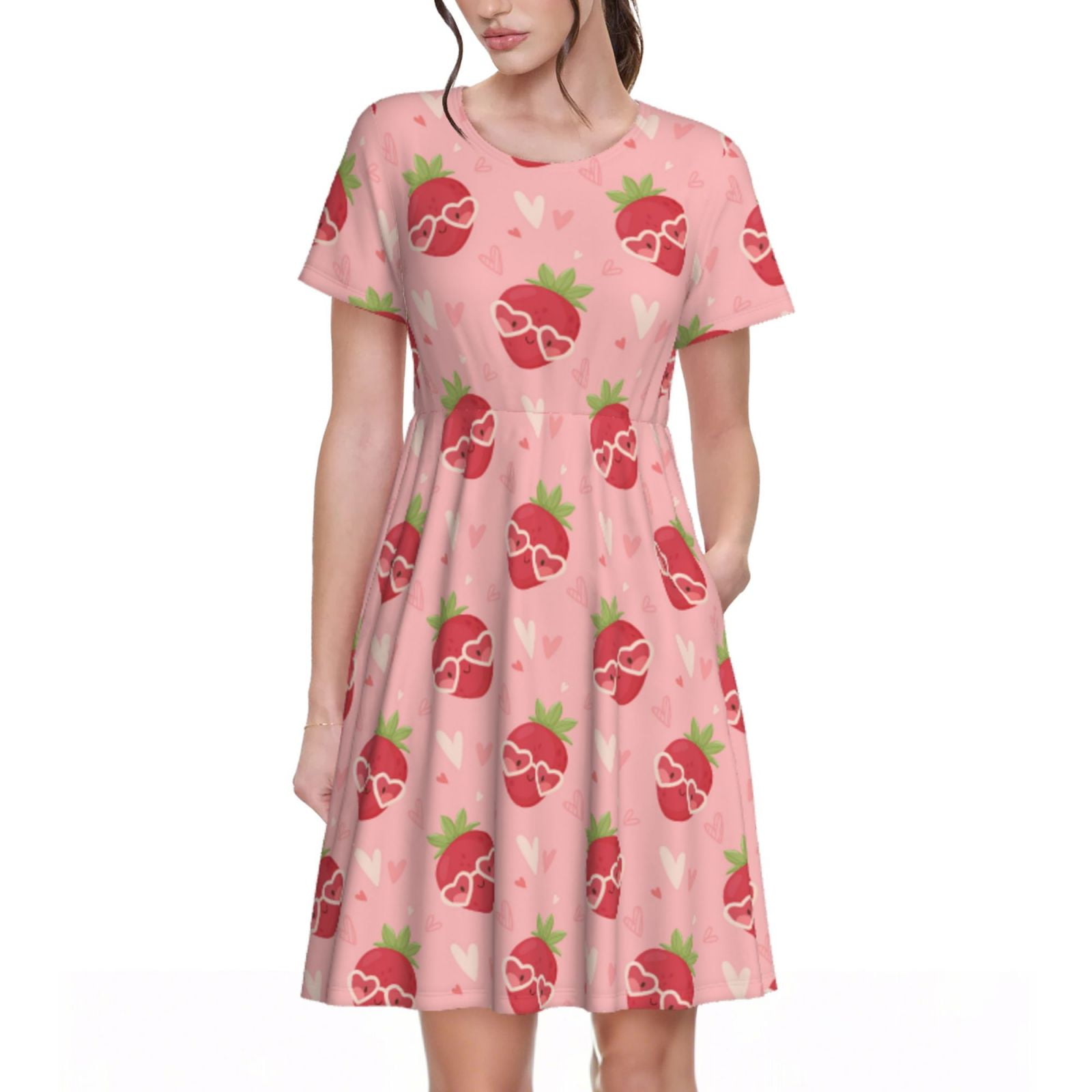 Balery Strawberries Pattern Womens Dresses Loose Short sleeve ...