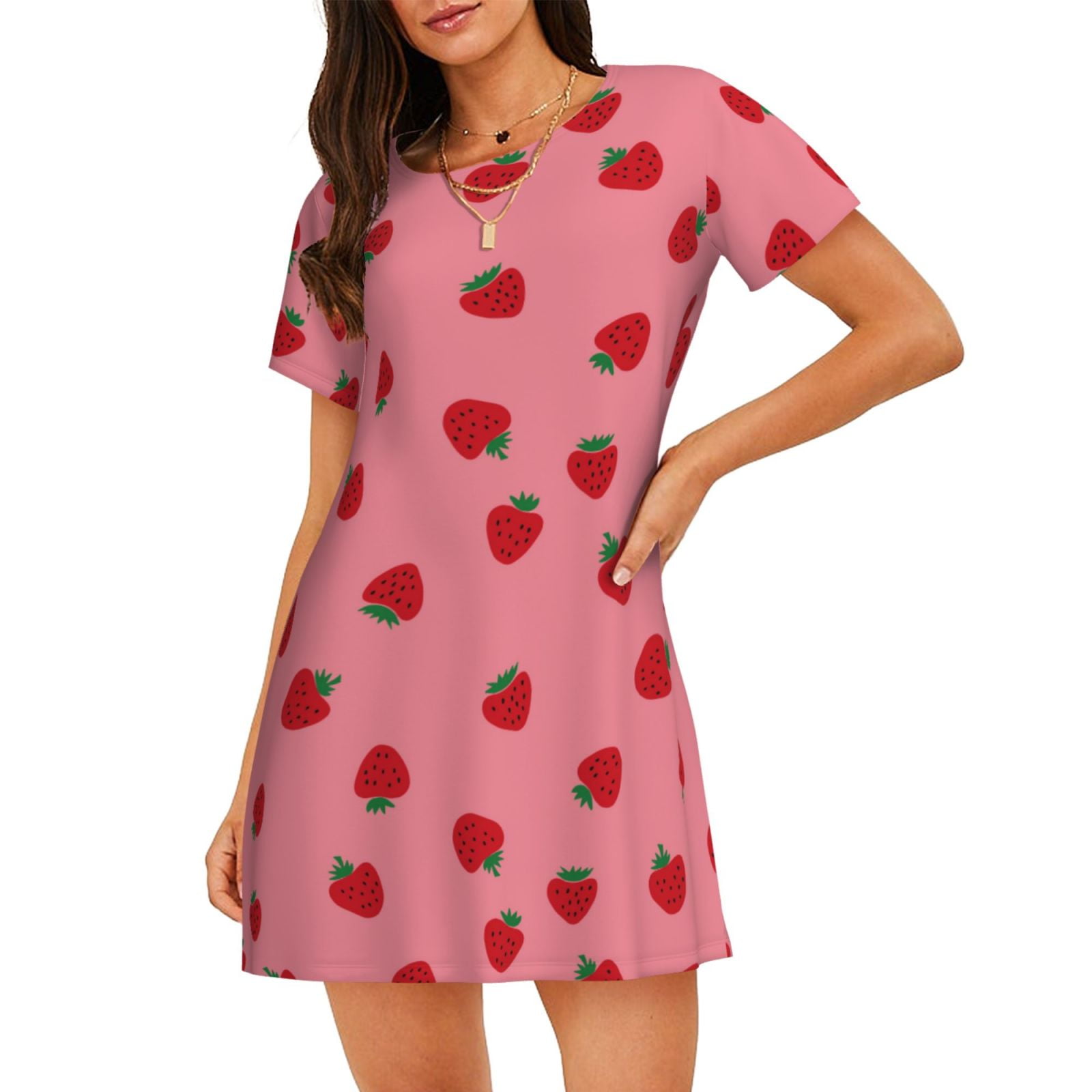 Balery Strawberries Pattern Womens Short Sleeve Sleepshirt Scoopneck ...