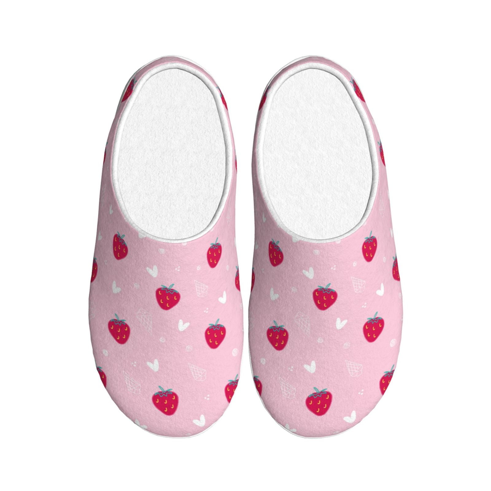 Balery Strawberry And Heart Pattern Women's Fuzzy Memory Foam Slippers ...