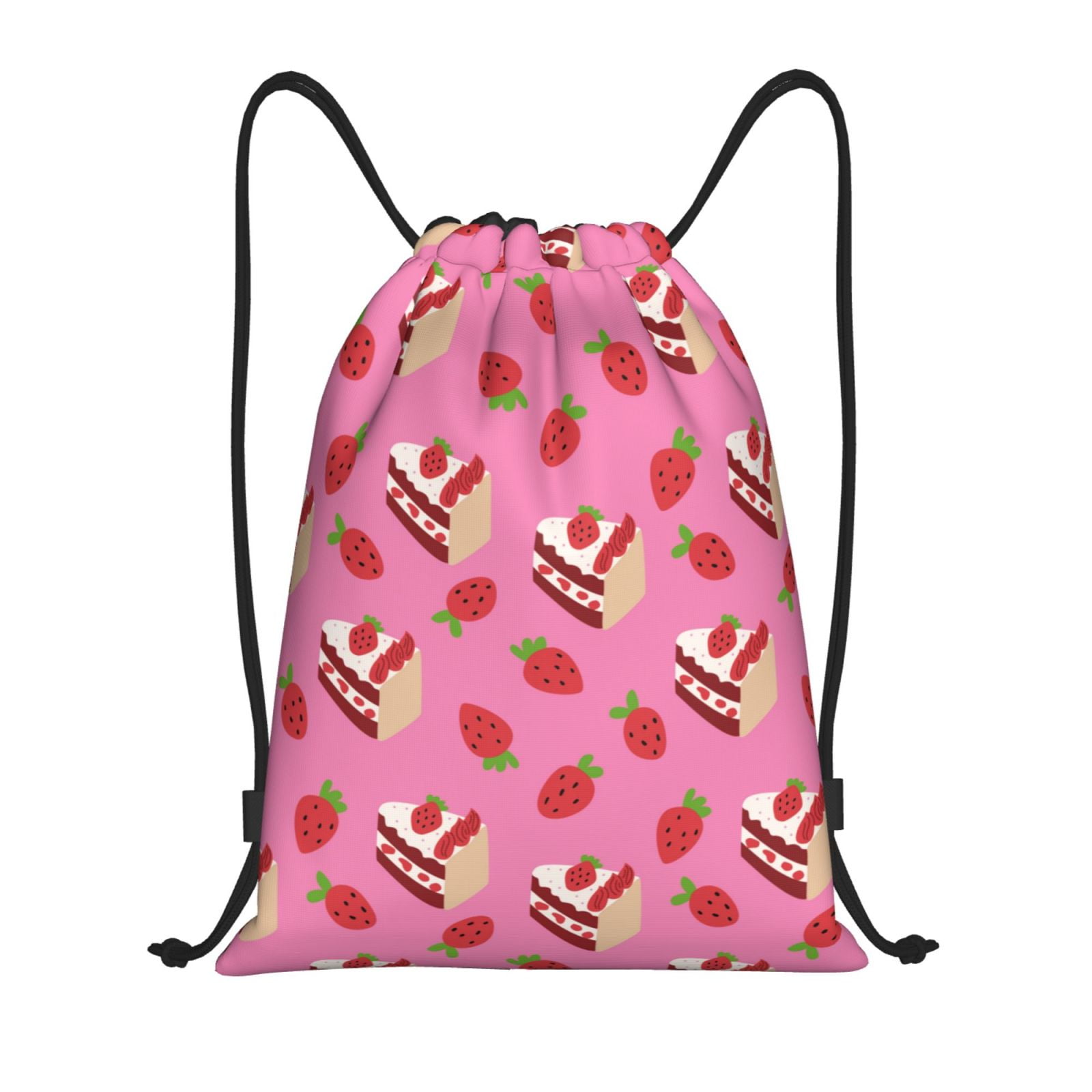 Balery Strawberry Cake Pattern Drawstring Backpack Bag Sport Gym ...