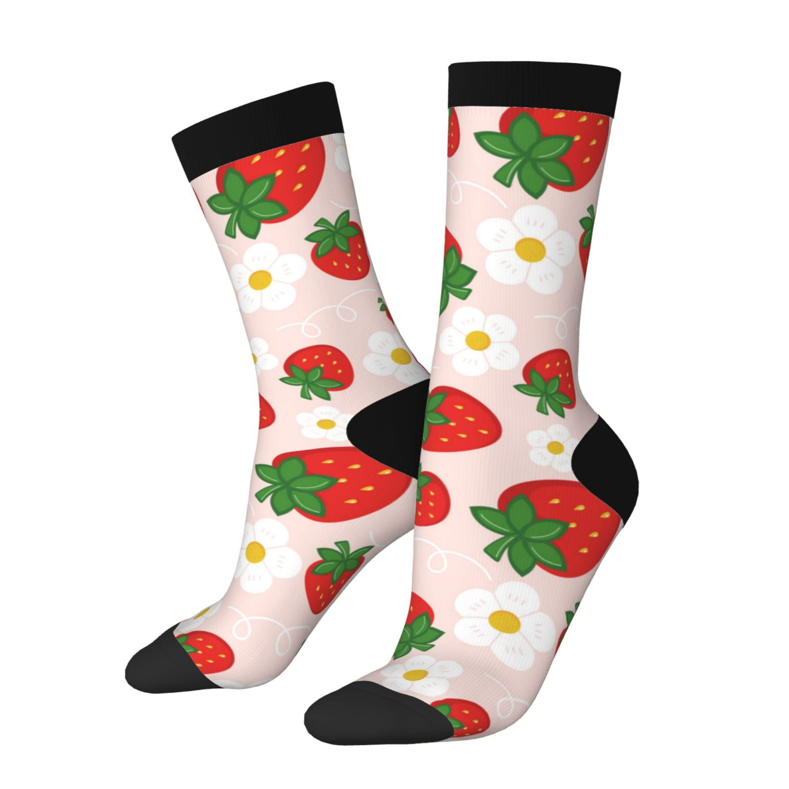 Balery Strawberry Floral Pattern Crew Socks Unisex– Soft & Breathable Socks for Men & Women, One ...
