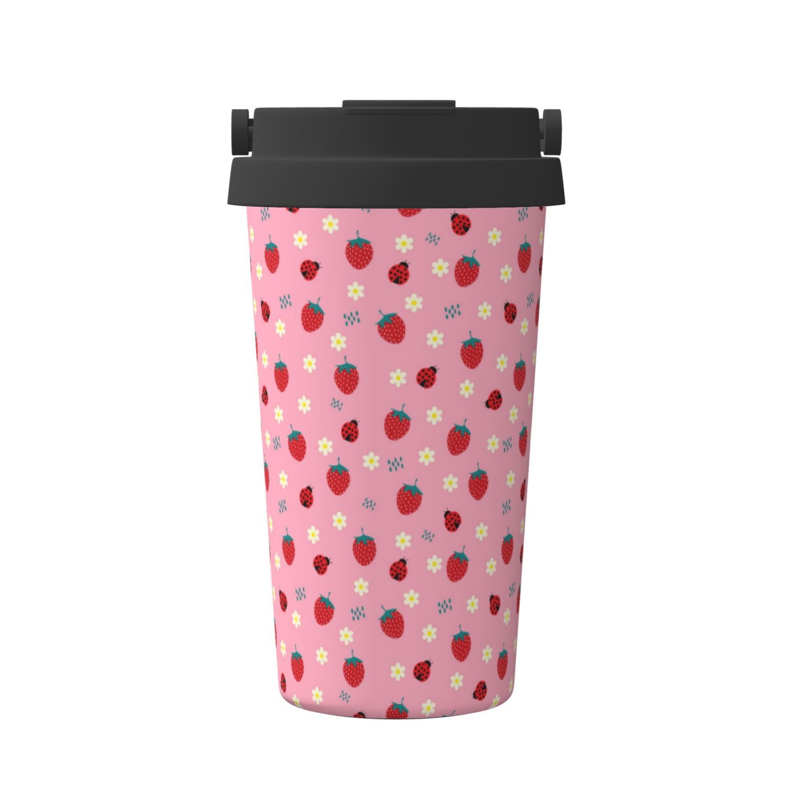 Balery Strawberry and Ladybugs Pattern Insulated Coffee Travel Mug ...