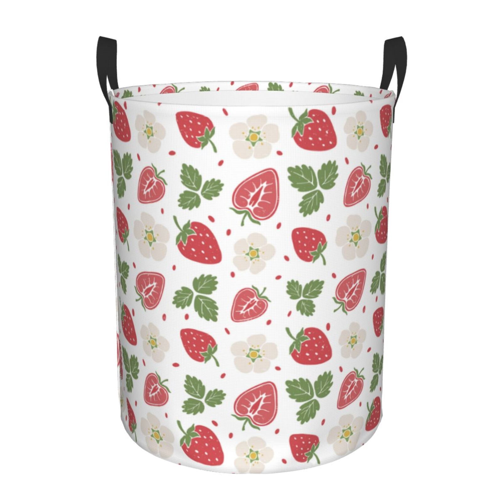 Balery Strawberry Round Laundry Basket with Handles Waterproof ...