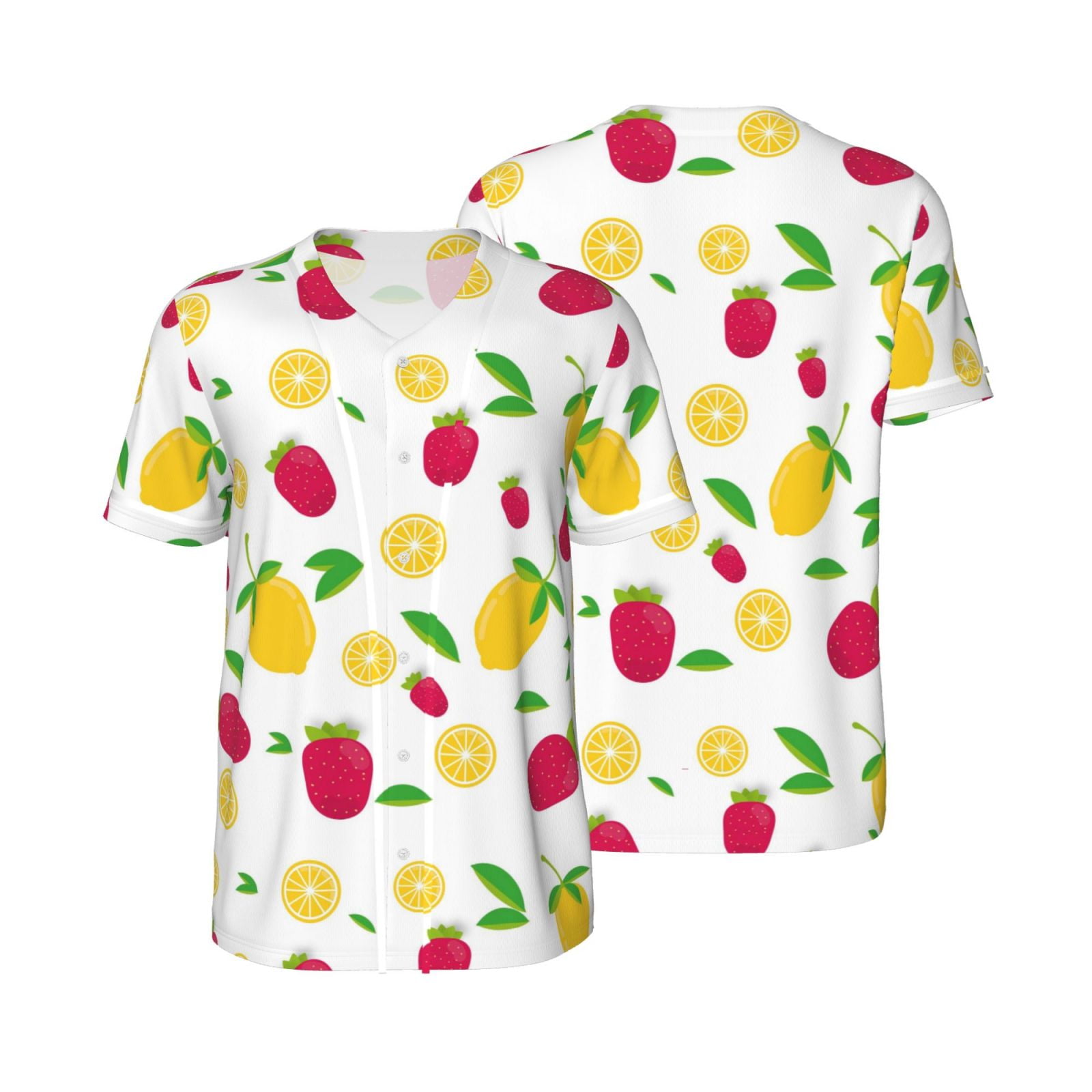 Balery Strawberry and Lemon Baseball Jersey for Men Casual Button Down ...