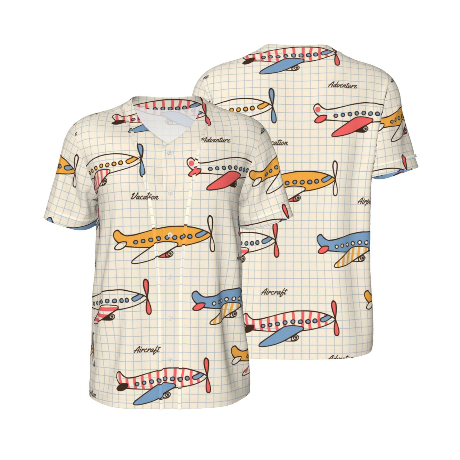 Balery Striped Vintage Planes Baseball Jersey for Men Casual Button ...