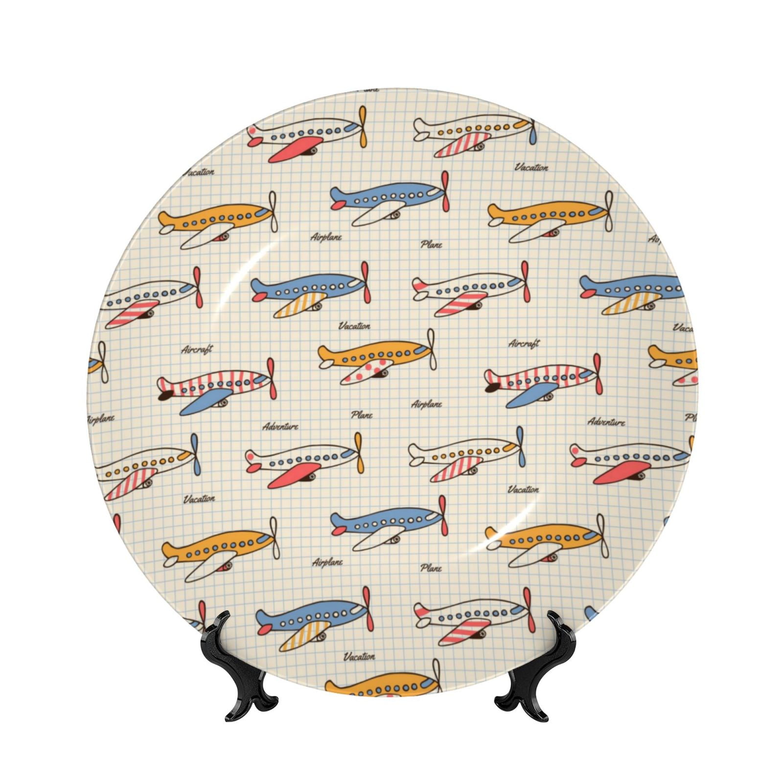 Balery Striped Vintage Planes Print Bone China Decorative Plate Ceramic ...