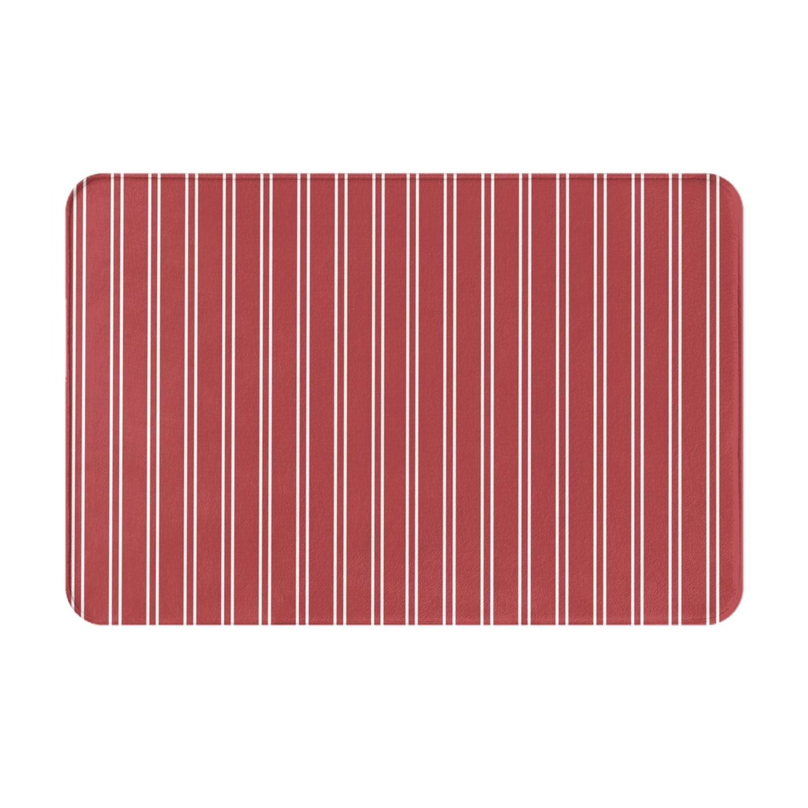 Balery Stripes Red White Doormat, Durable Flannel Fabric, Waterproof ...