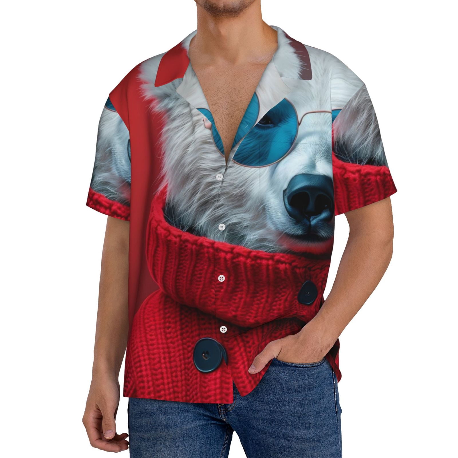 Balery Stylish Polar Bear Sunglasses Men's Casual Button Down Shirt ...