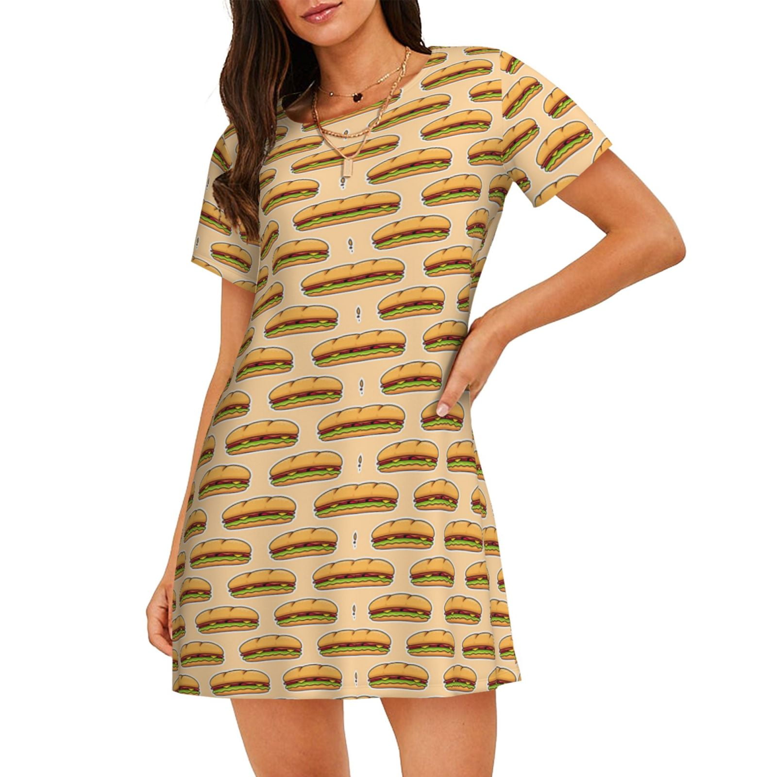 Balery Submarine Sub Sandwich Pattern Womens Short Sleeve Sleepshirt ...
