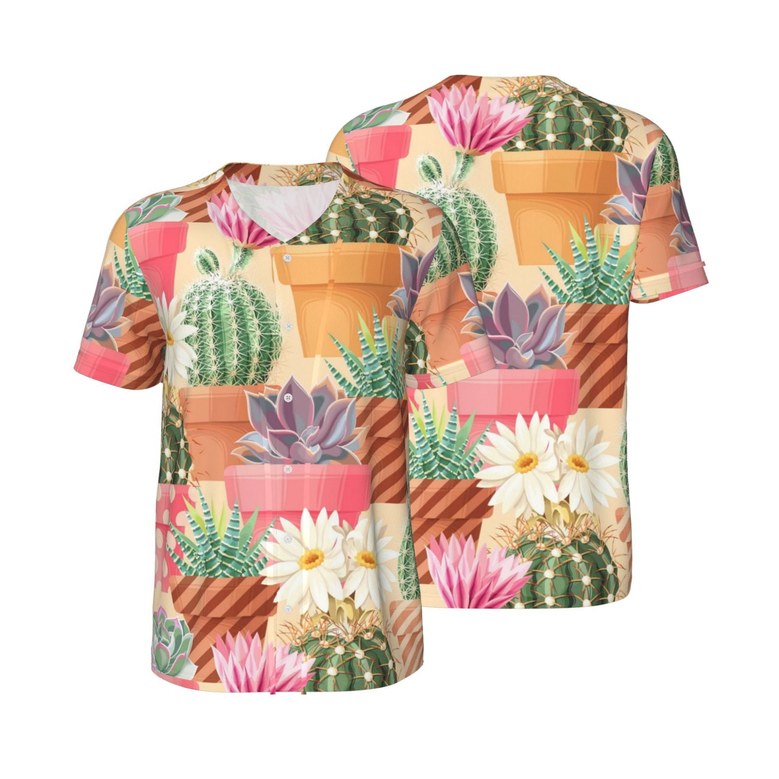 Balery Succulent And Cactus Baseball Jersey for Men Casual Button Down ...
