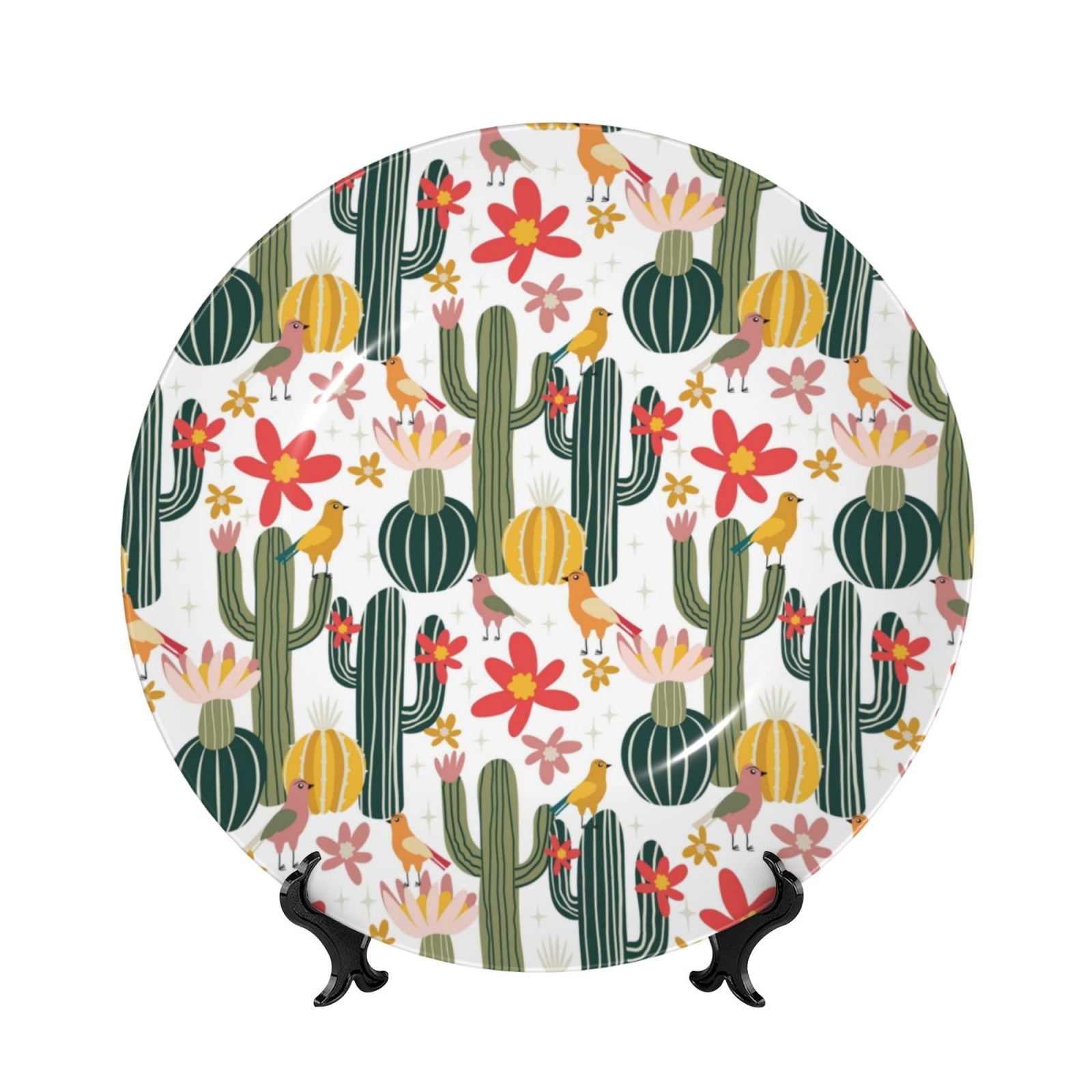 Balery Summer Cactus With Blooming Print Bone China Decorative Plate ...