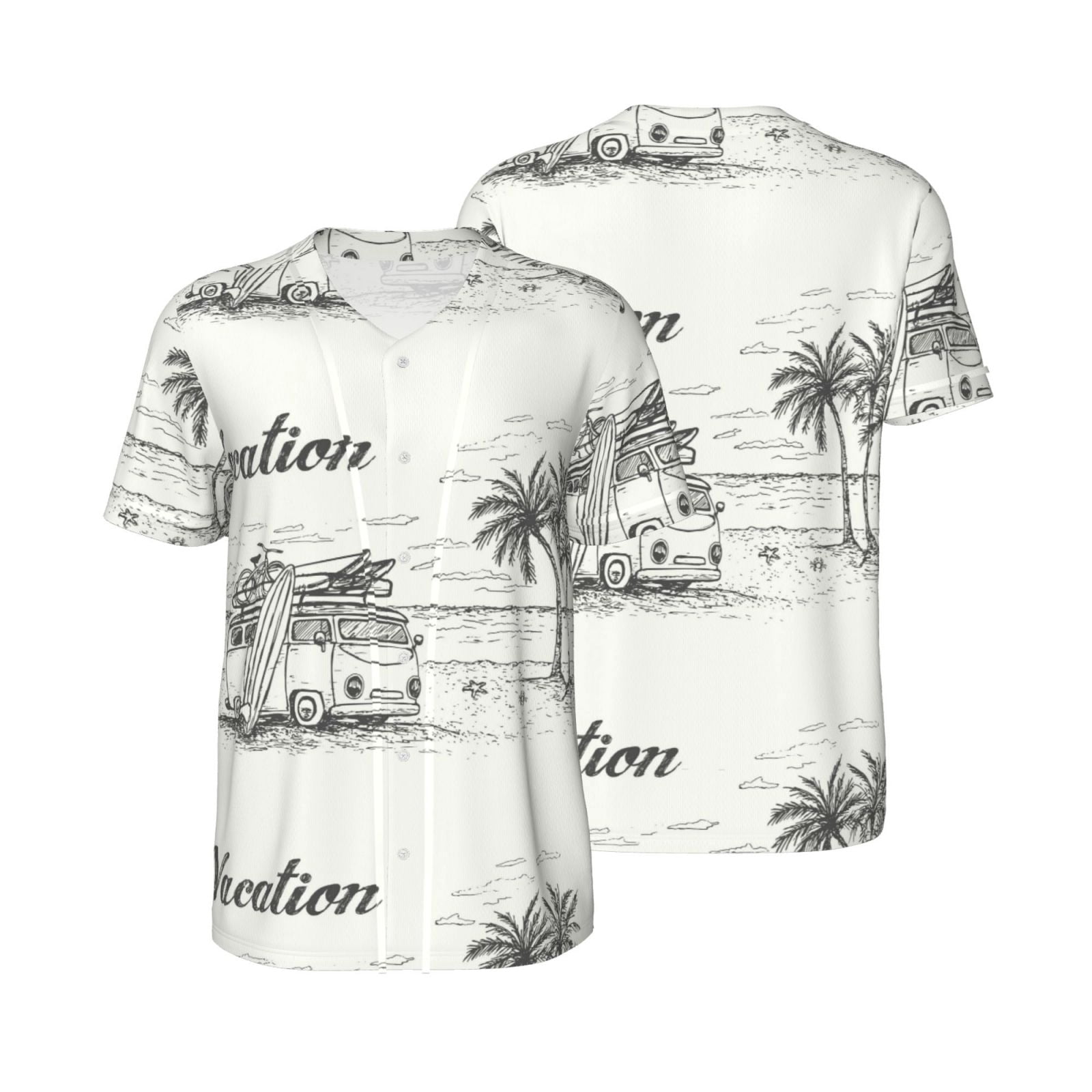 Balery Summer Vacation Scene With Camping Van Baseball Jersey for Men ...