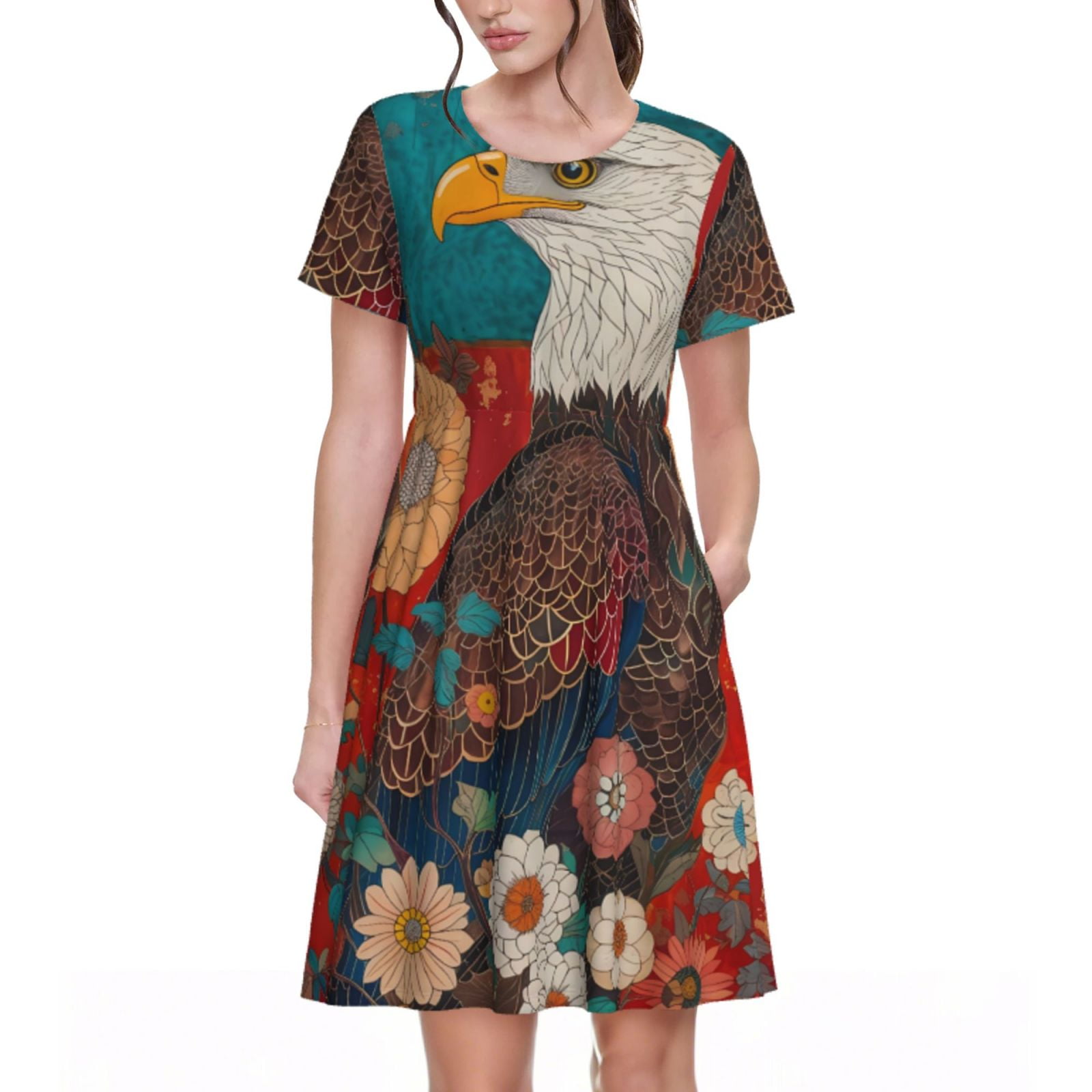 Balery Sunflower Bald Eagle Pattern Womens Dresses Loose Short sleeve ...