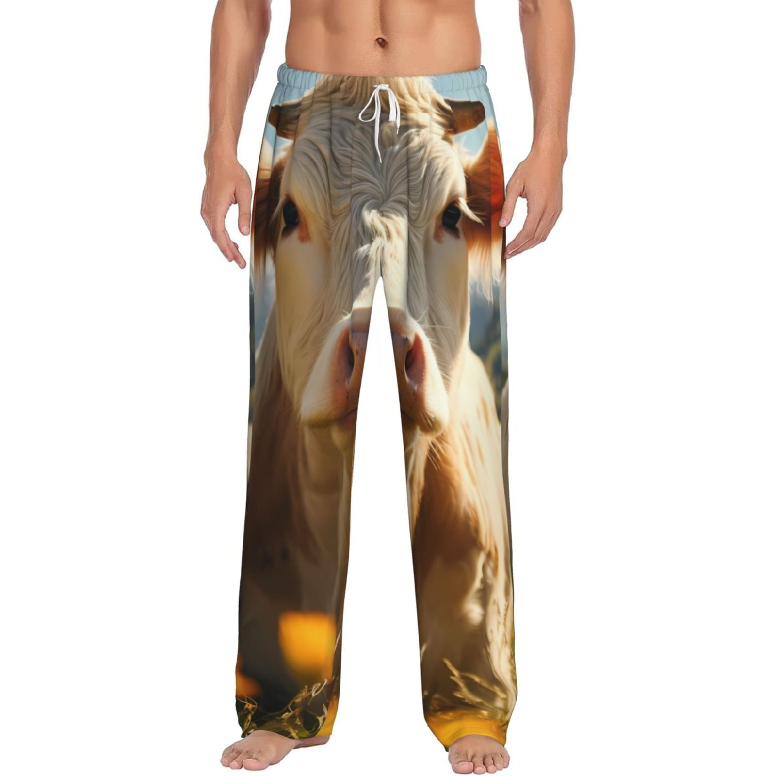 Balery Sunflower Cow Pasture print Men's Pajama Pants,Ultra Lightweight ...
