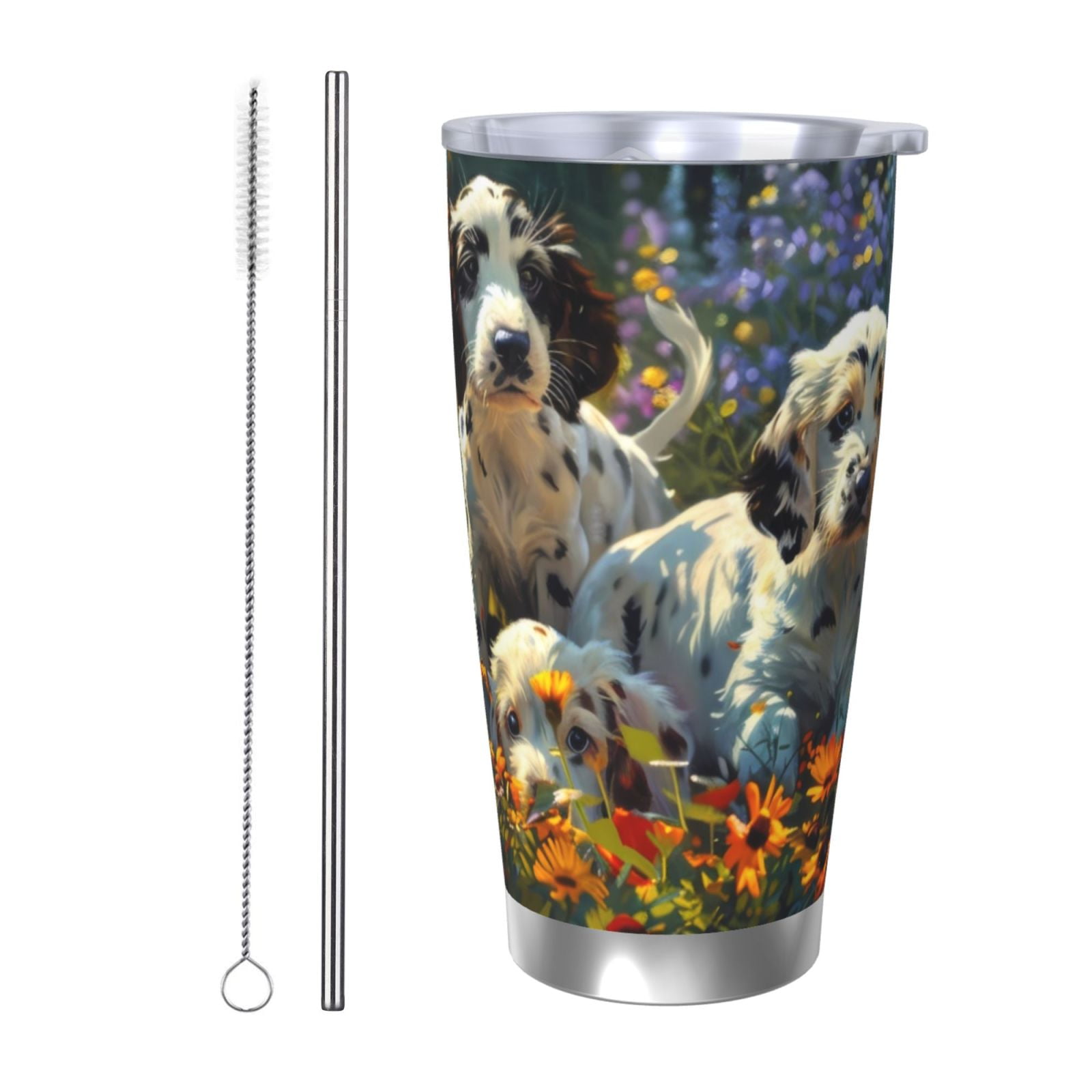 Balery Sunflower Field Spotted Dog Pattern 20oz Insulated Car Cup with ...