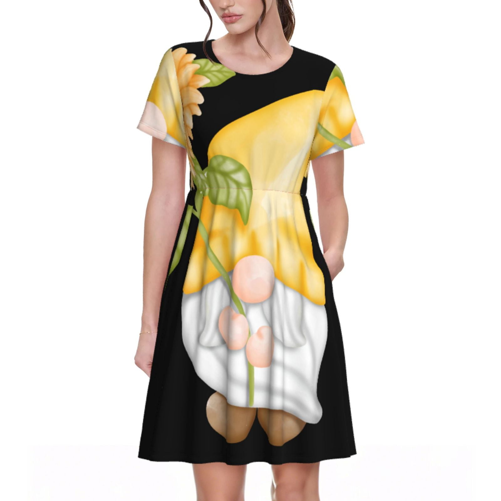 Balery Sunflower Gnomes5 Pattern Womens Dresses Loose Short sleeve ...