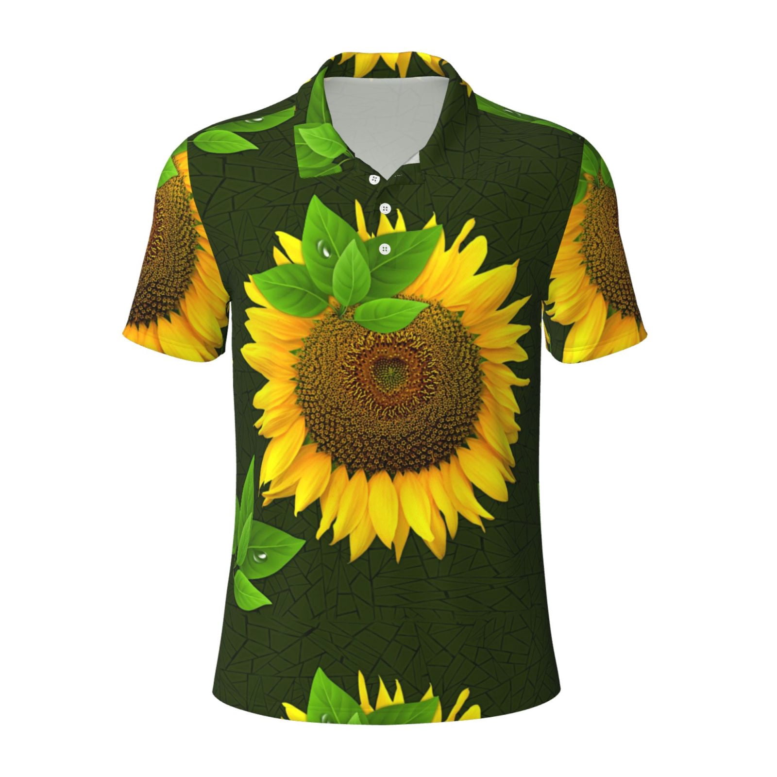 Balery Sunflower Printed Men’s Short Sleeve Polo Shirt, Midweight Men's ...