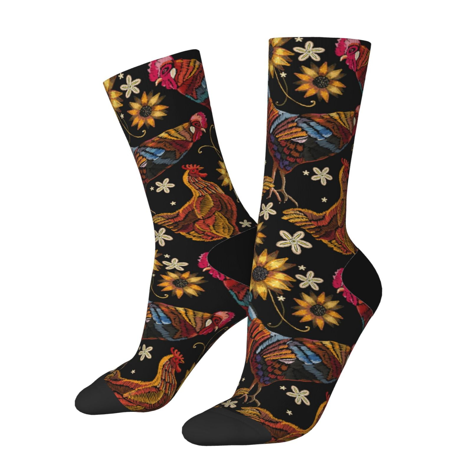 Balery Sunflower Rooster Pattern Crew Socks Unisex– Soft & Breathable ...