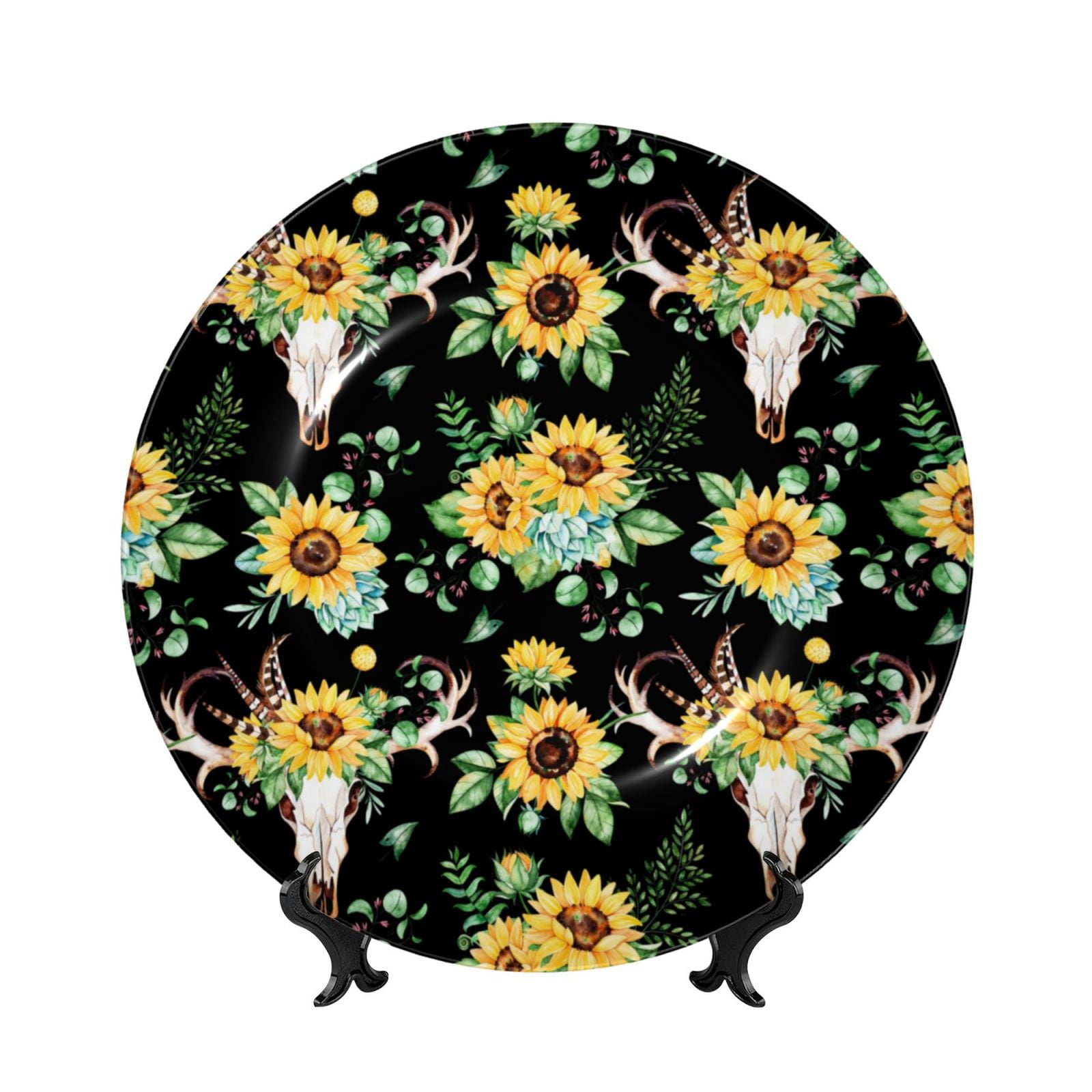 Balery Sunflower Skull Boho Print Bone China Decorative Plate Ceramic ...