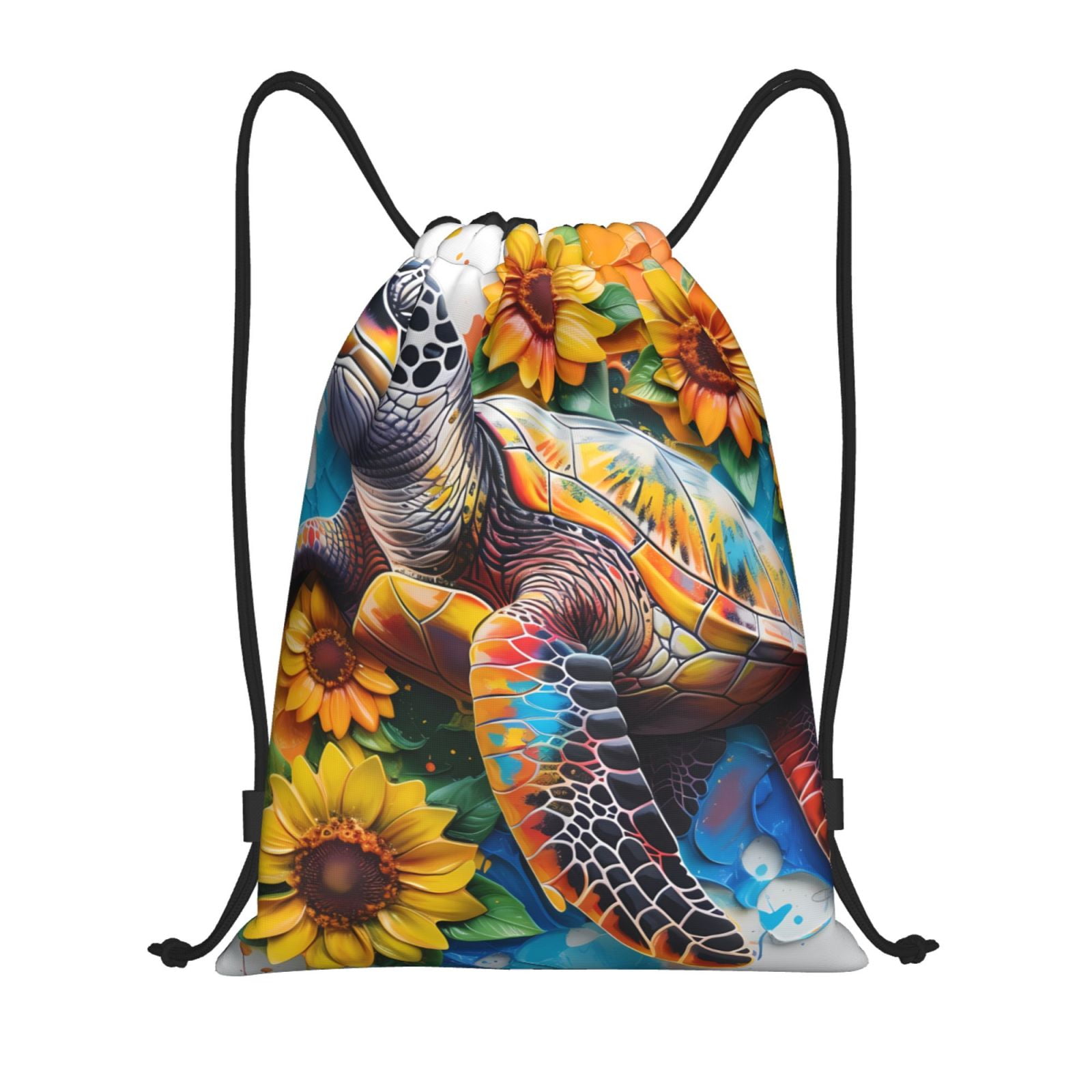 Balery Sunflower Turtle Pattern Drawstring Backpack Bag Sport Gym ...