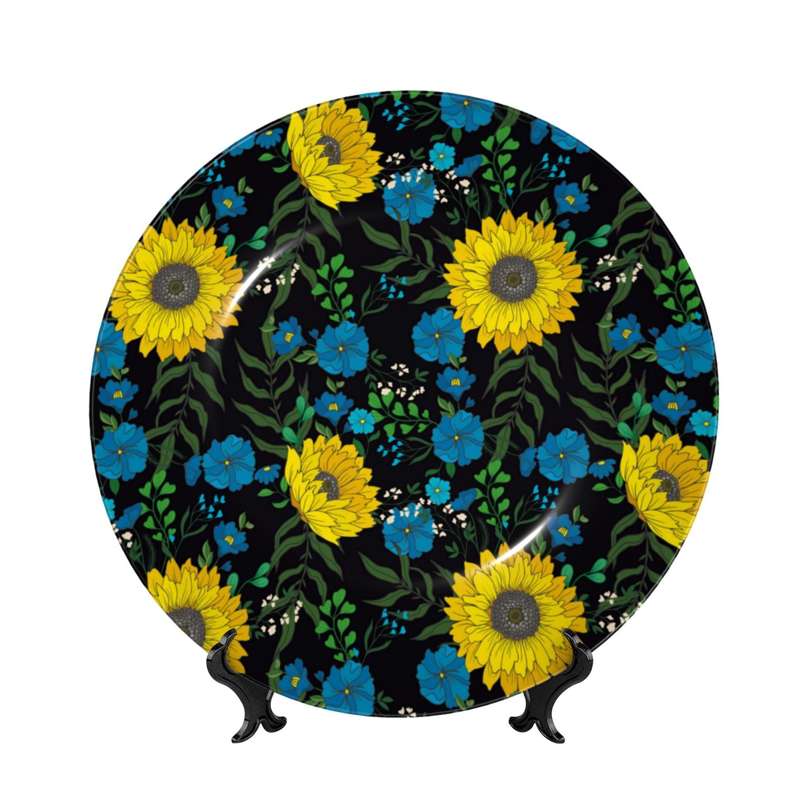 Balery Sunflowers And Blue Flower Print Bone China Decorative Plate ...