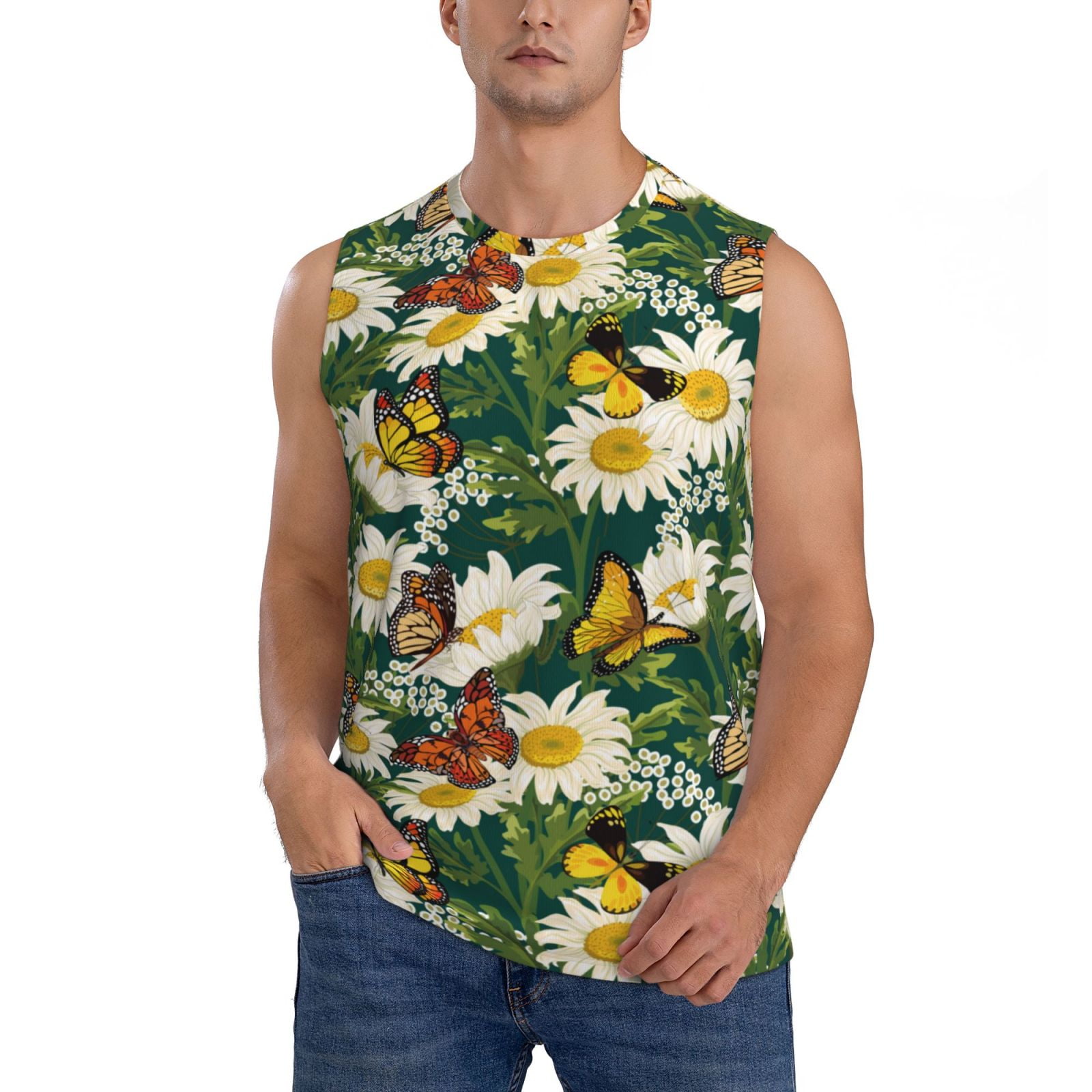 Balery Sunflowers And Butterflies Men's Sleeveless Muscle Shirts ...
