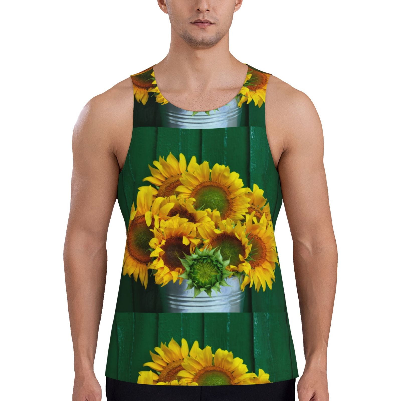 Balery Sunflowers in Bucket Pattern Men's Workout Tank Top Gym Muscle ...