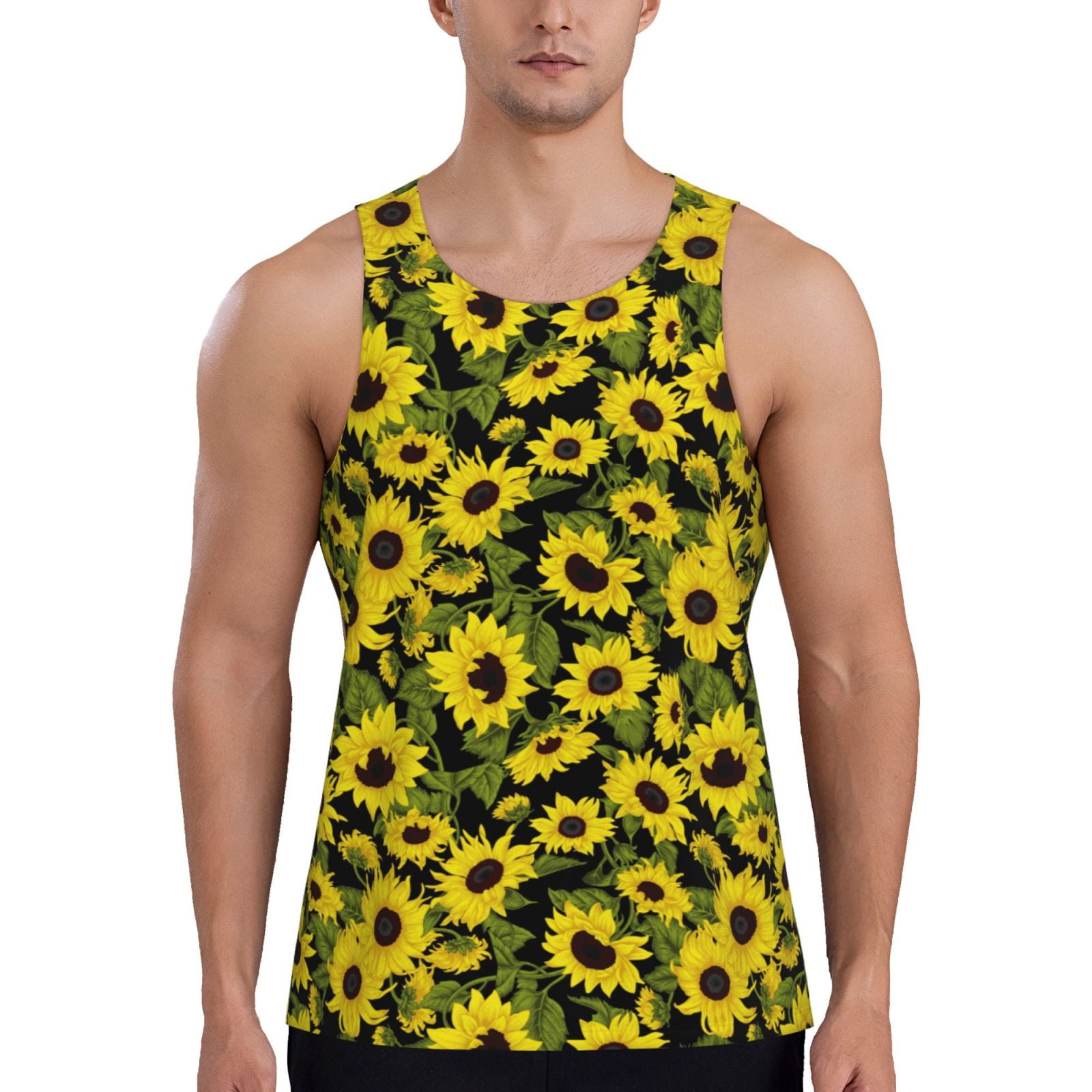 Balery Sunflowers In Vintage Pattern Men's Workout Tank Top Gym Muscle ...