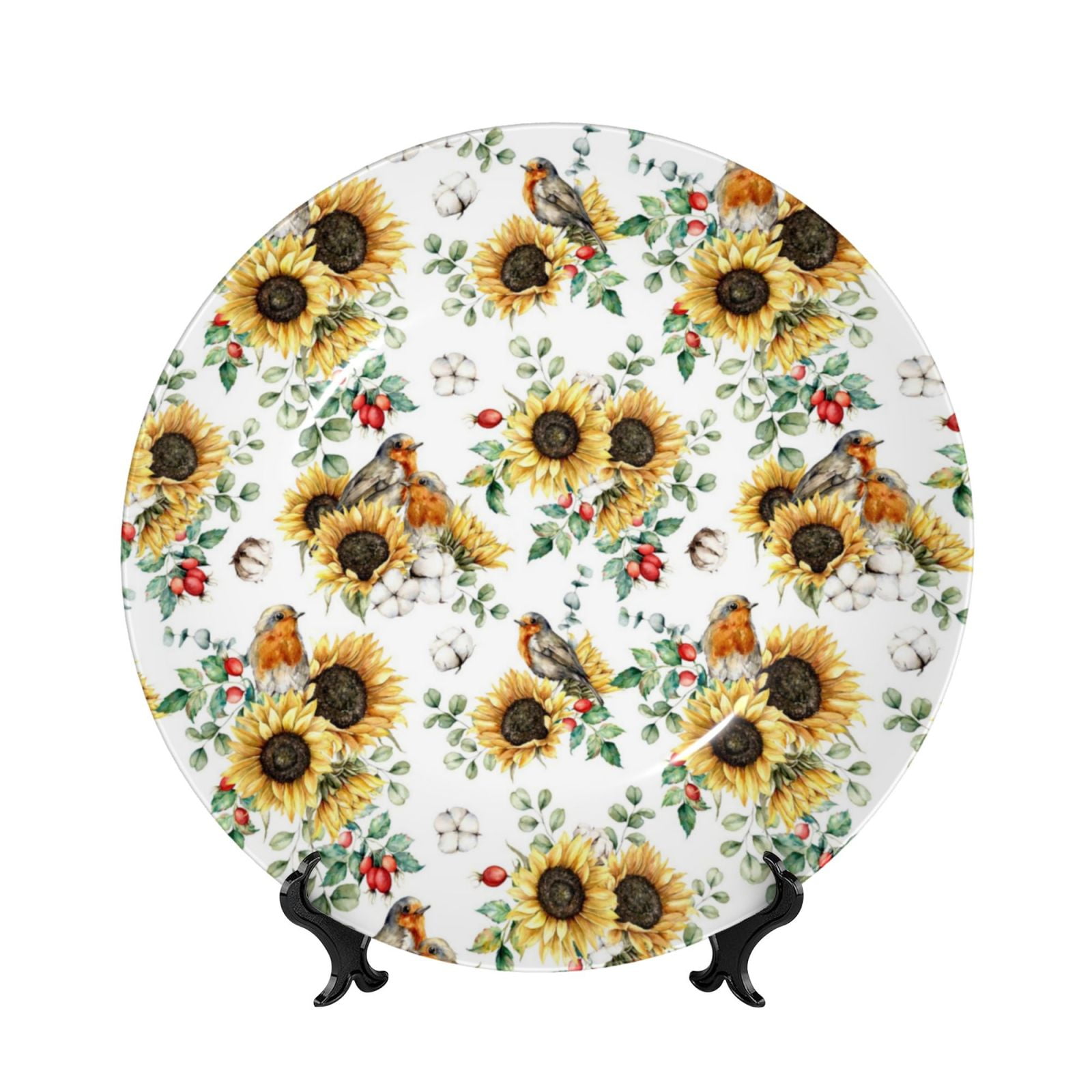 Balery Sunflowers Leaves And Birds Print Bone China Decorative Plate ...
