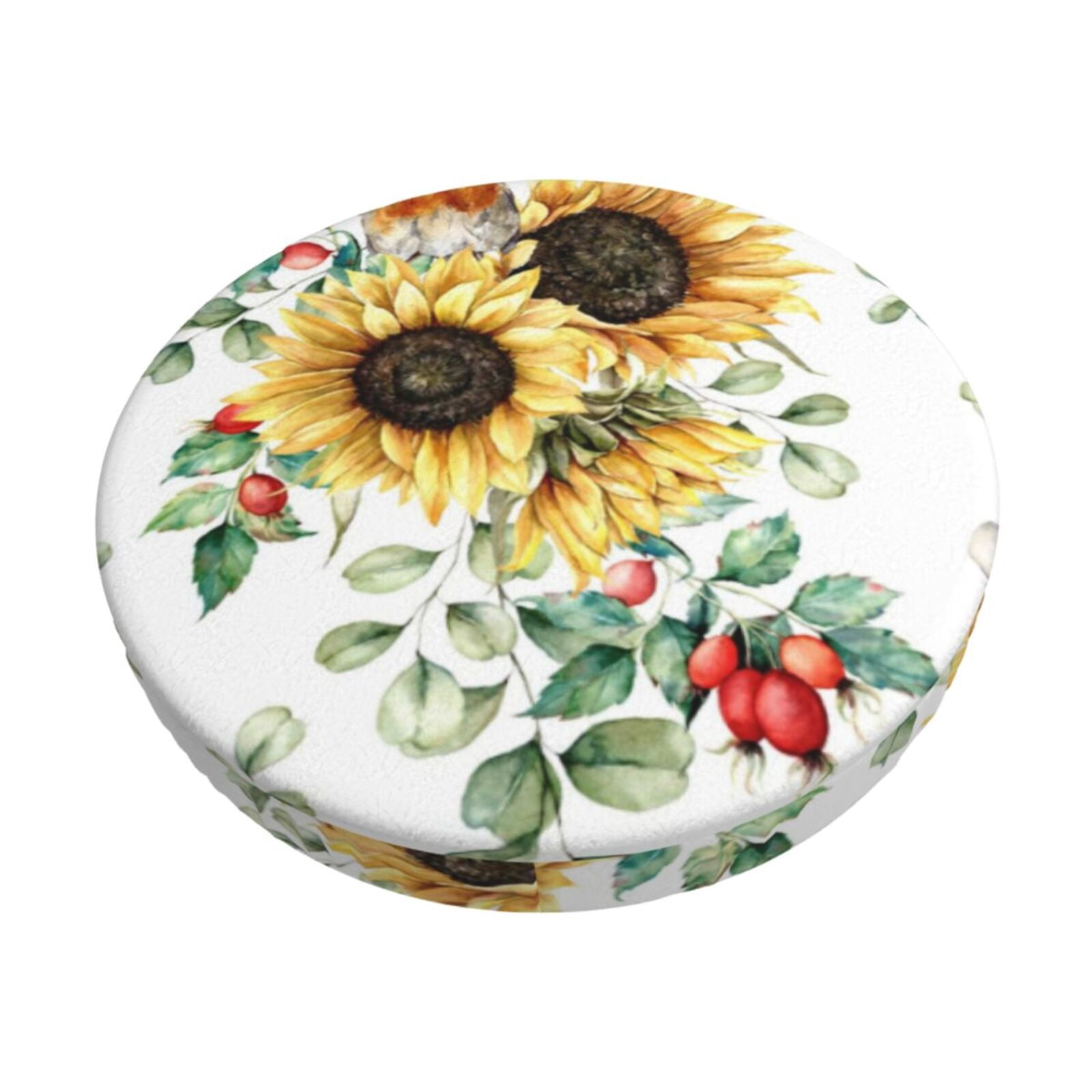 Balery Sunflowers Leaves And Birds Velvet Round Bar Chair Cushion Cover ...