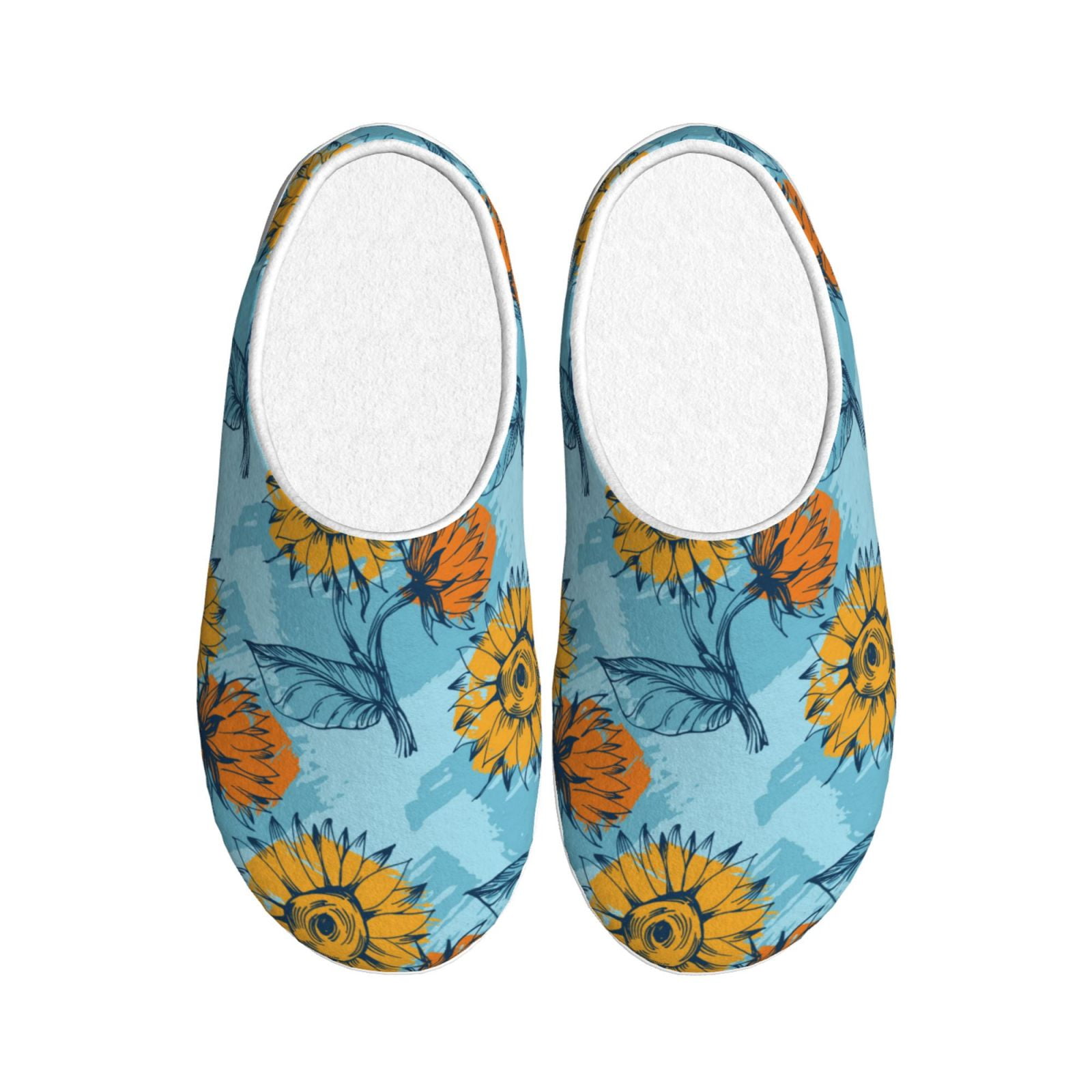 Balery Sunflowers Pattern Women's Fuzzy Memory Foam Slippers Fluffy ...