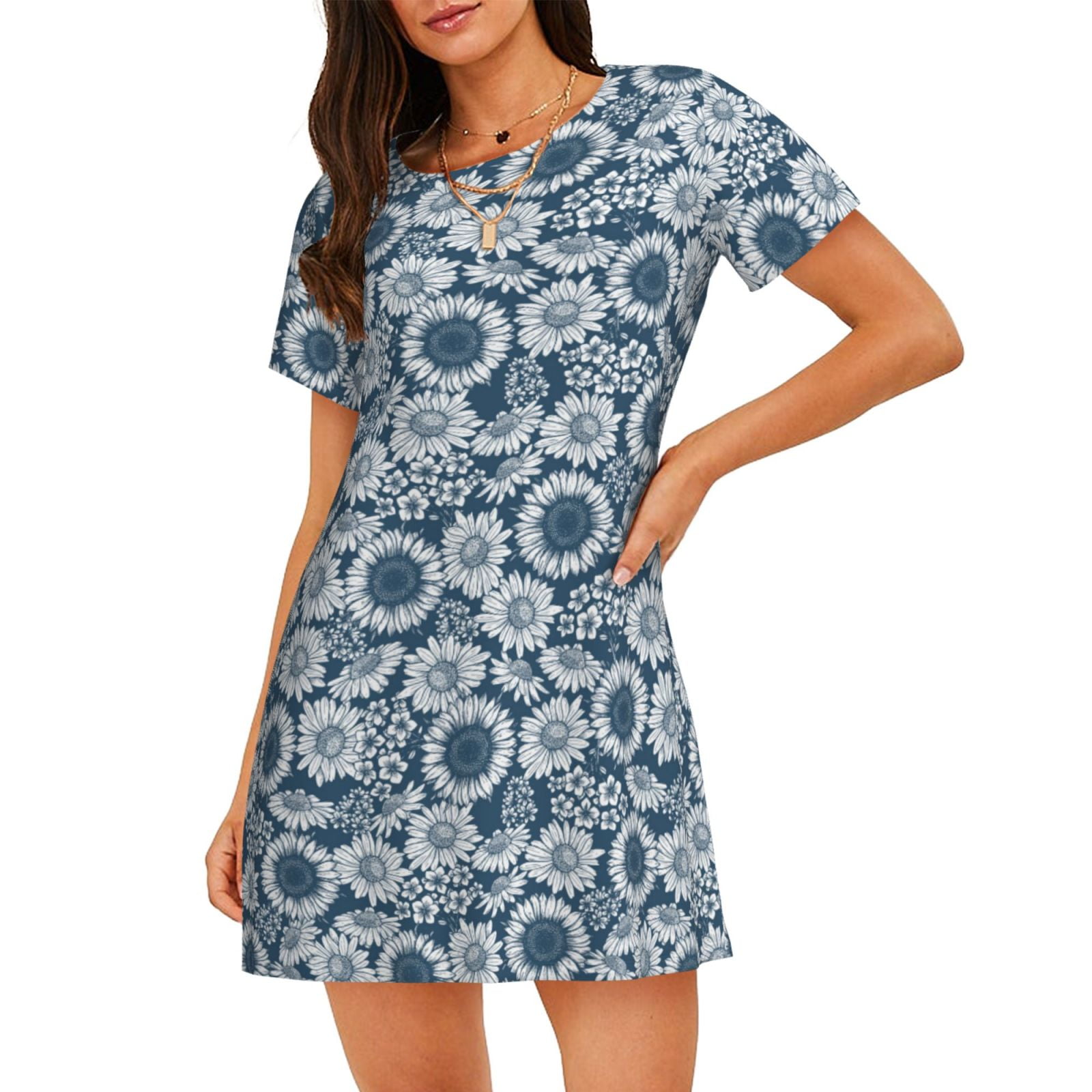 Balery Sunflowers Pattern Womens Short Sleeve Sleepshirt Scoopneck Cute ...