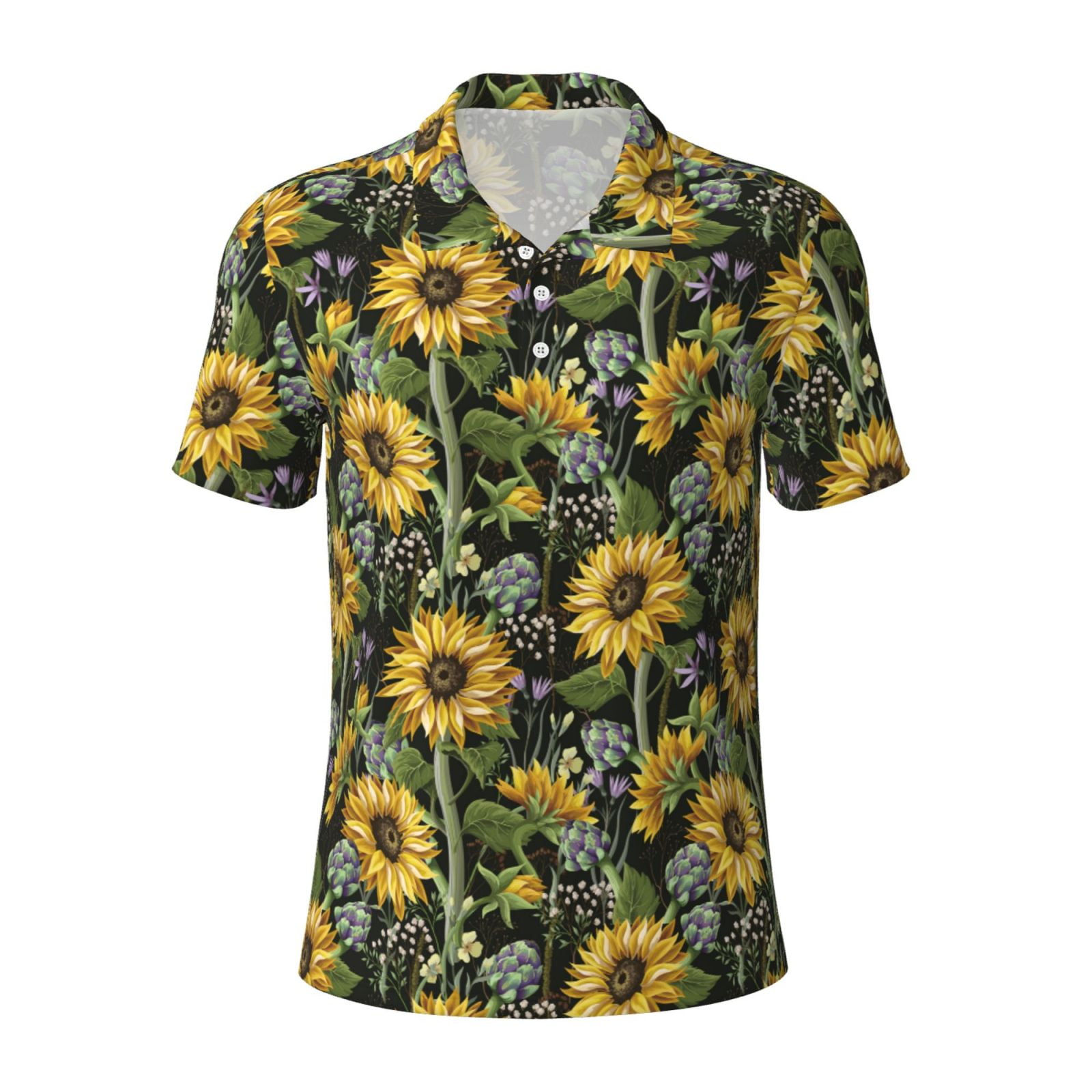 Balery Sunflowers Printed Men’s Short Sleeve Polo Shirt, Midweight Men ...