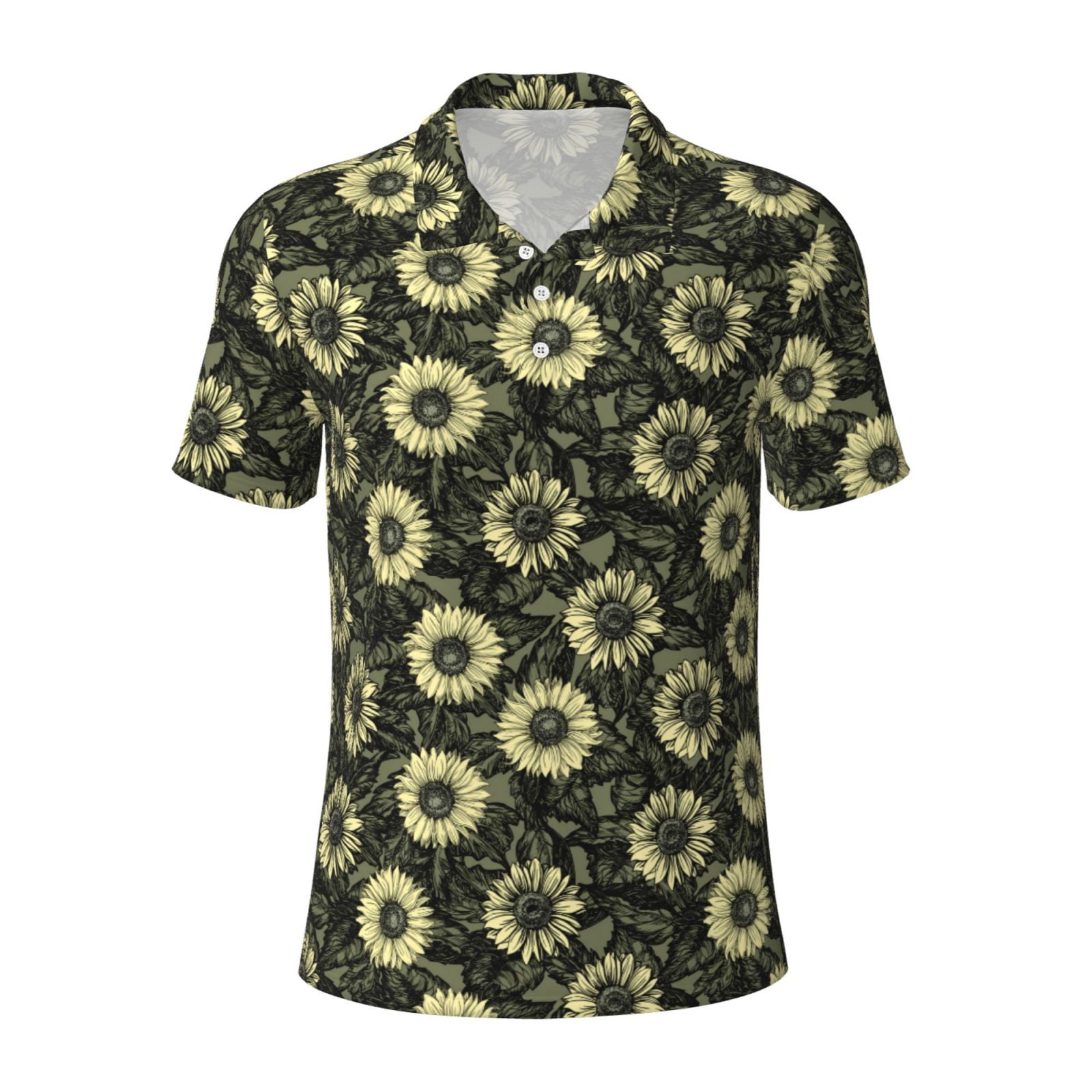 Balery Sunflowers Printed Men’s Short Sleeve Polo Shirt, Midweight Men ...