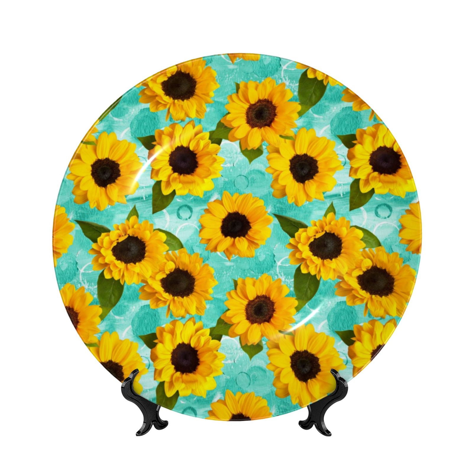 Balery Sunflowers With Green Leaves Print Bone China Decorative Plate ...