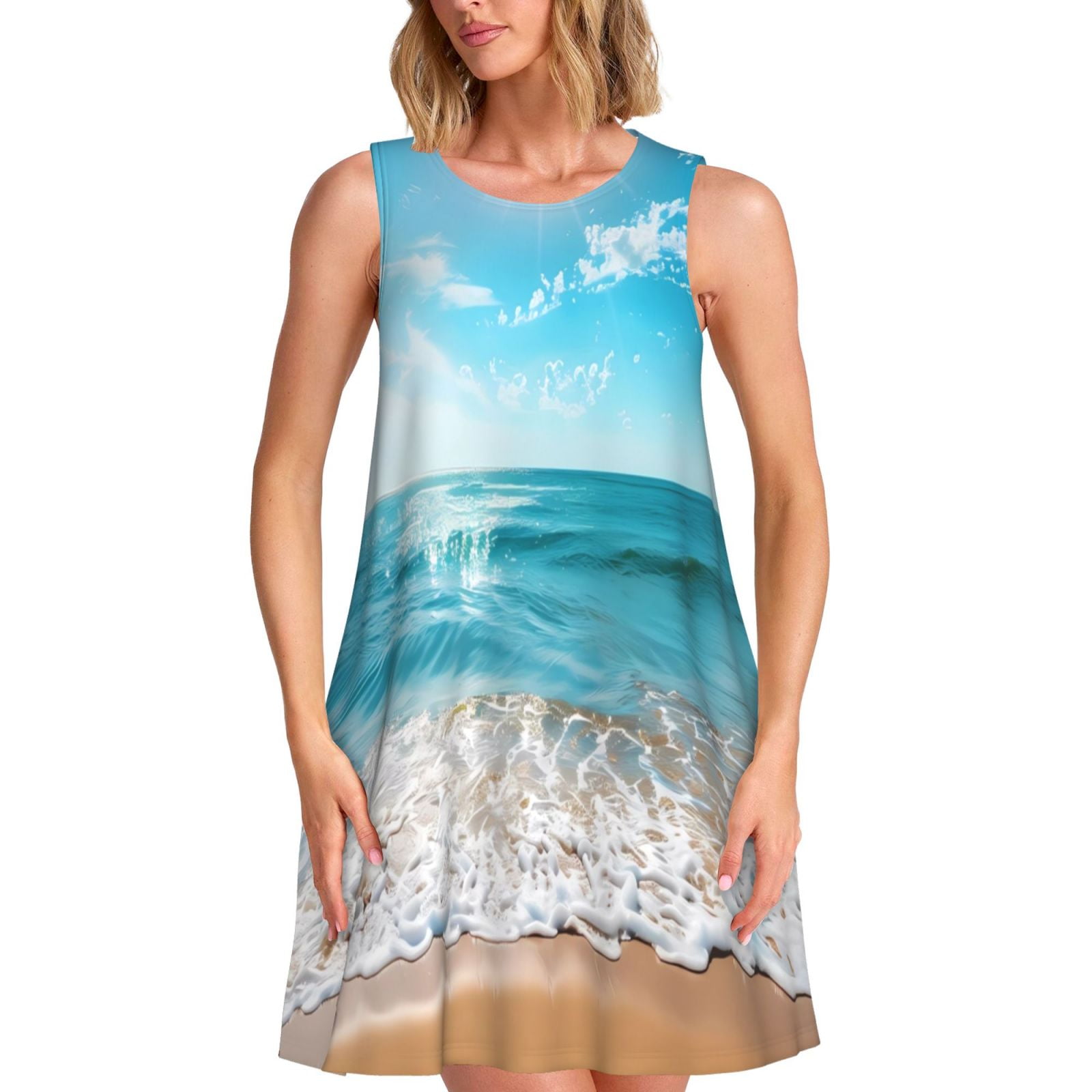 Balery Sunny Ocean Waves Pattern Women’s Summer Dresses – Loose ...