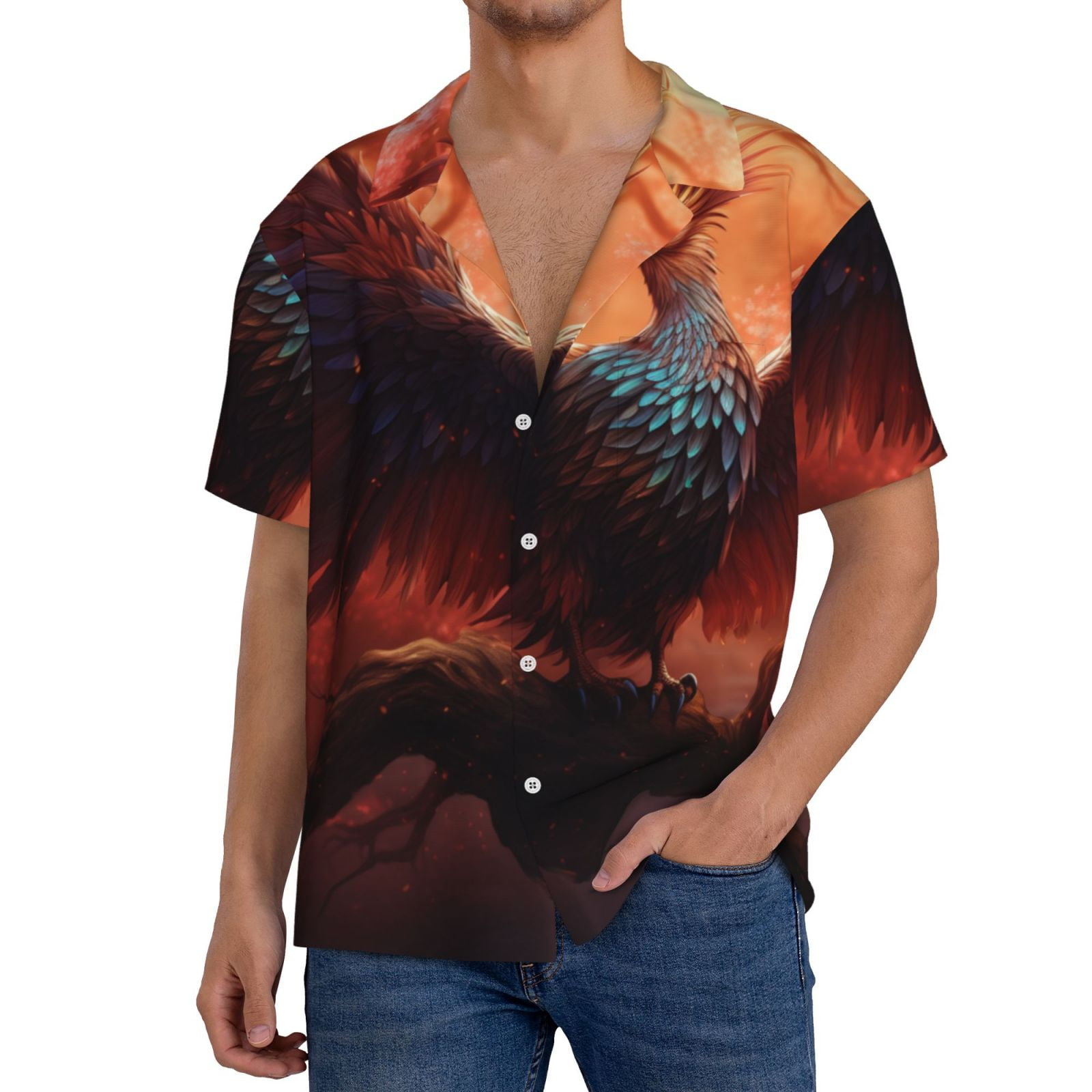 Balery Sunset Blossoms Phoenix Perch Men's Casual Button Down Shirt ...
