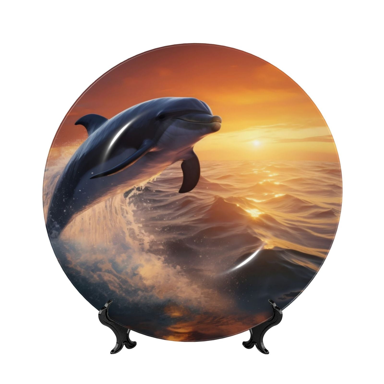Balery Sunset Dancing Dolphin Print Bone China Decorative Plate Ceramic ...