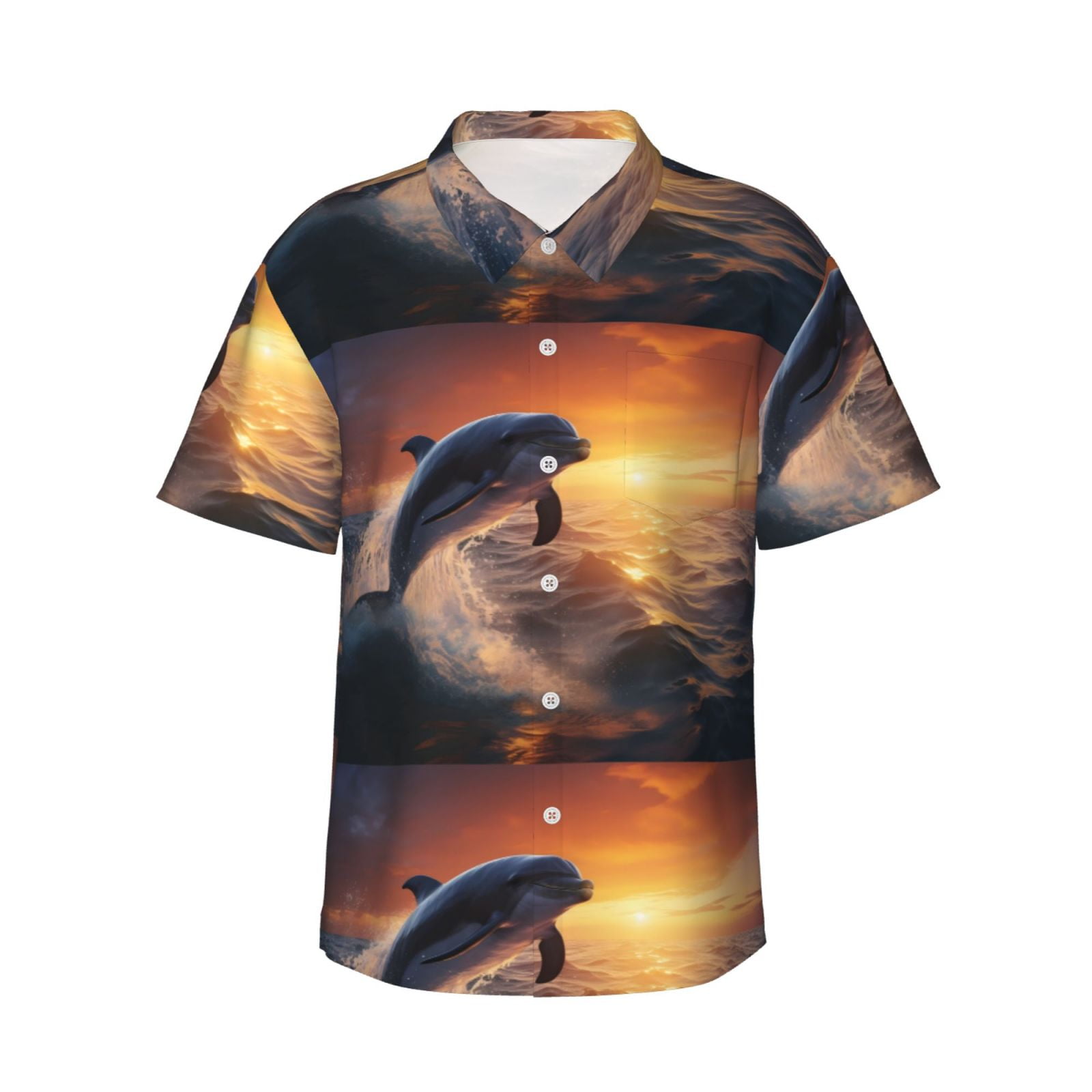 Balery Sunset Dancing Dolphin Print Men's Hawaiian Shirts Short Sleeve ...