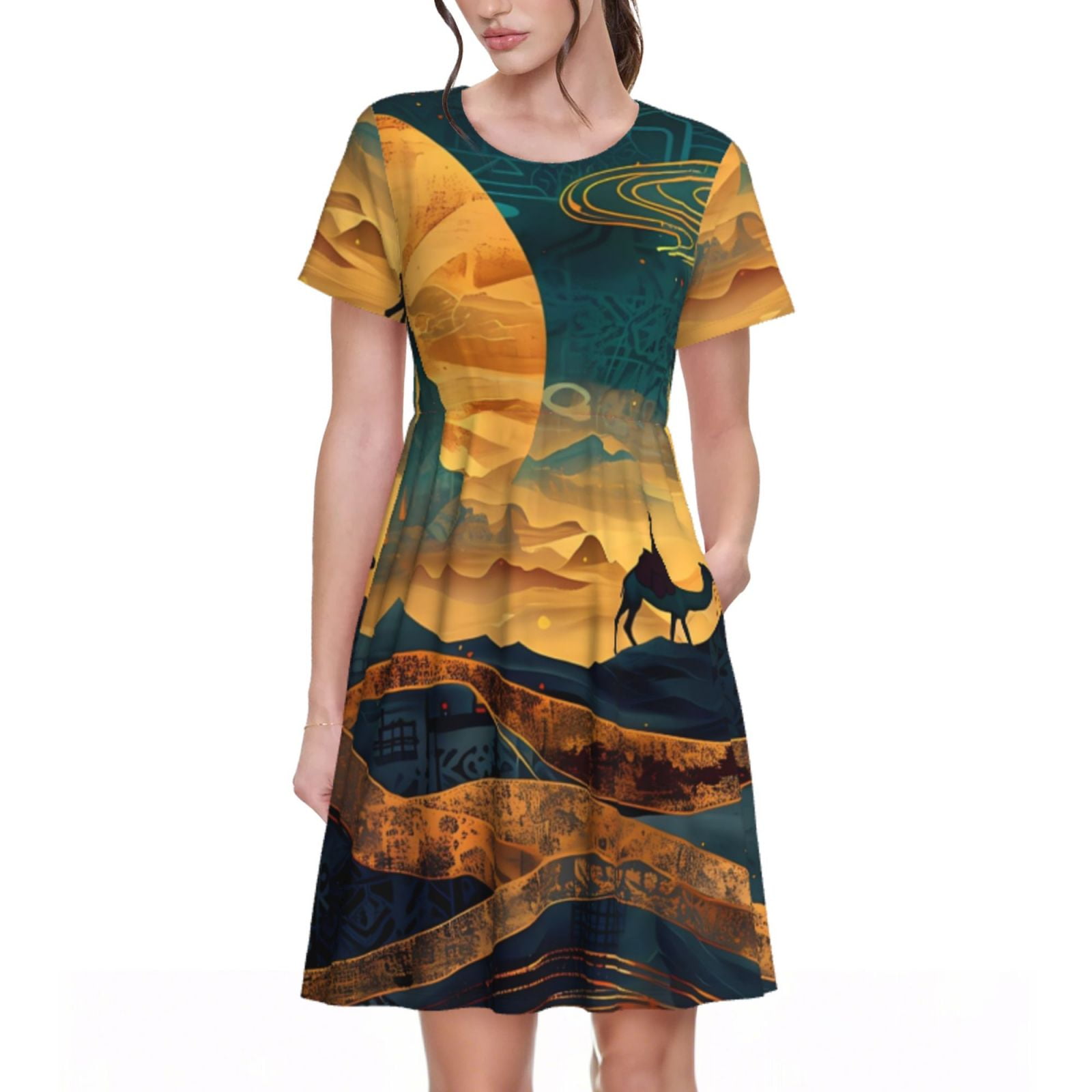 Balery Sunset Desert Journey Pattern Womens Dresses Loose Short sleeve ...