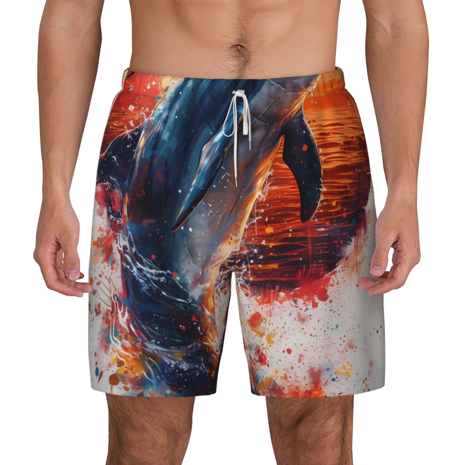 Balery Sunset Ocean Watercolor Dolphin Mens Swim Trunks Swim Shorts for ...
